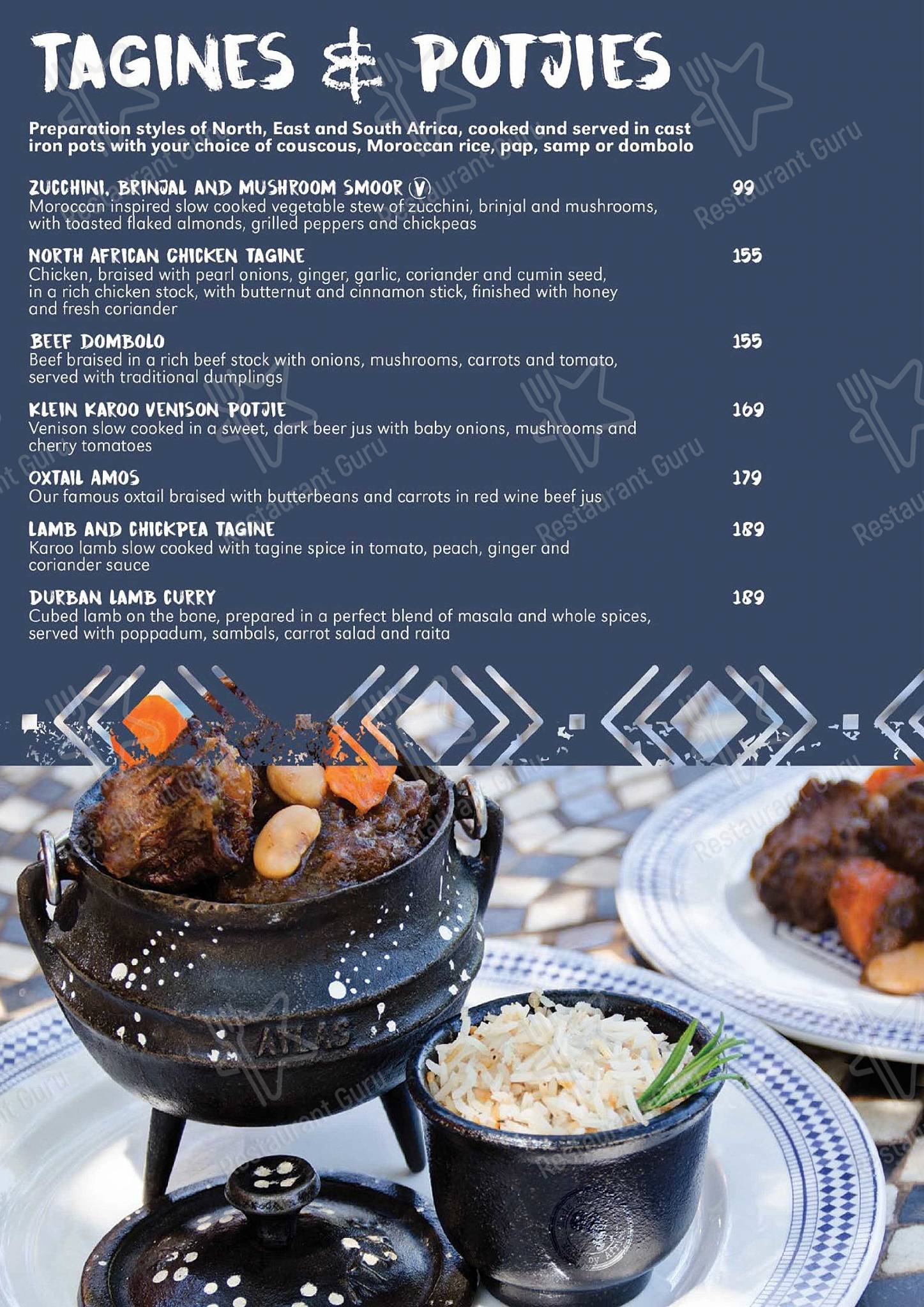 Menu at moyo restaurant, Johannesburg, The High Street