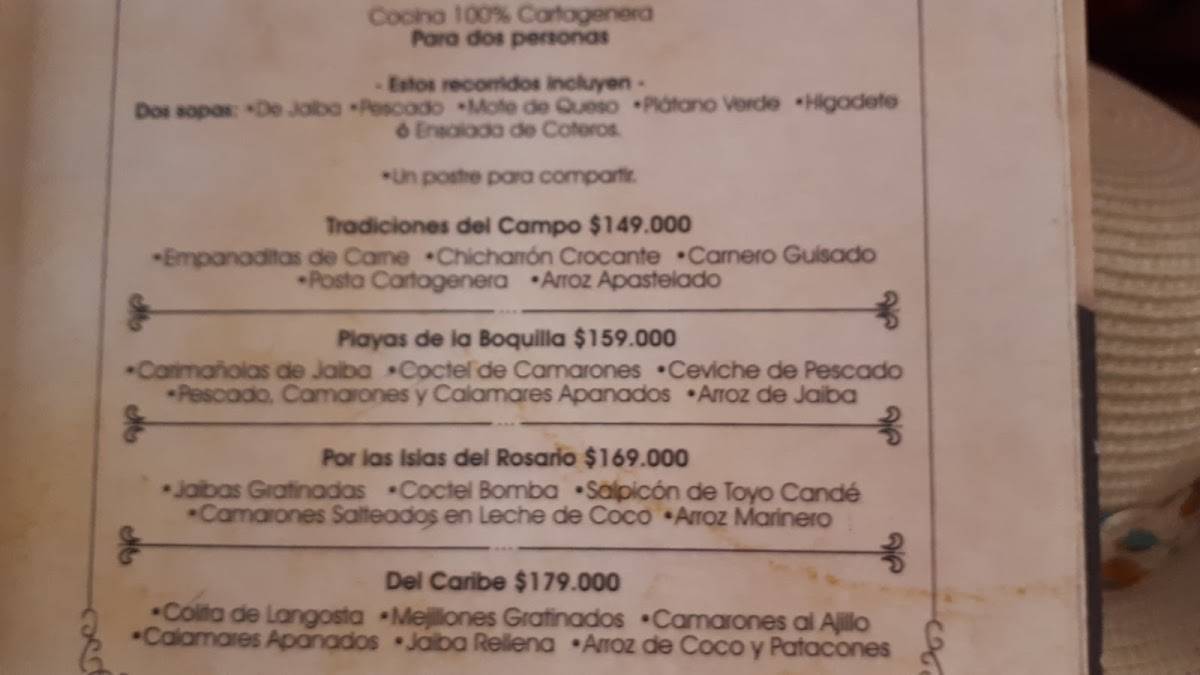 Carta de Restaurante Candé, Cartagena