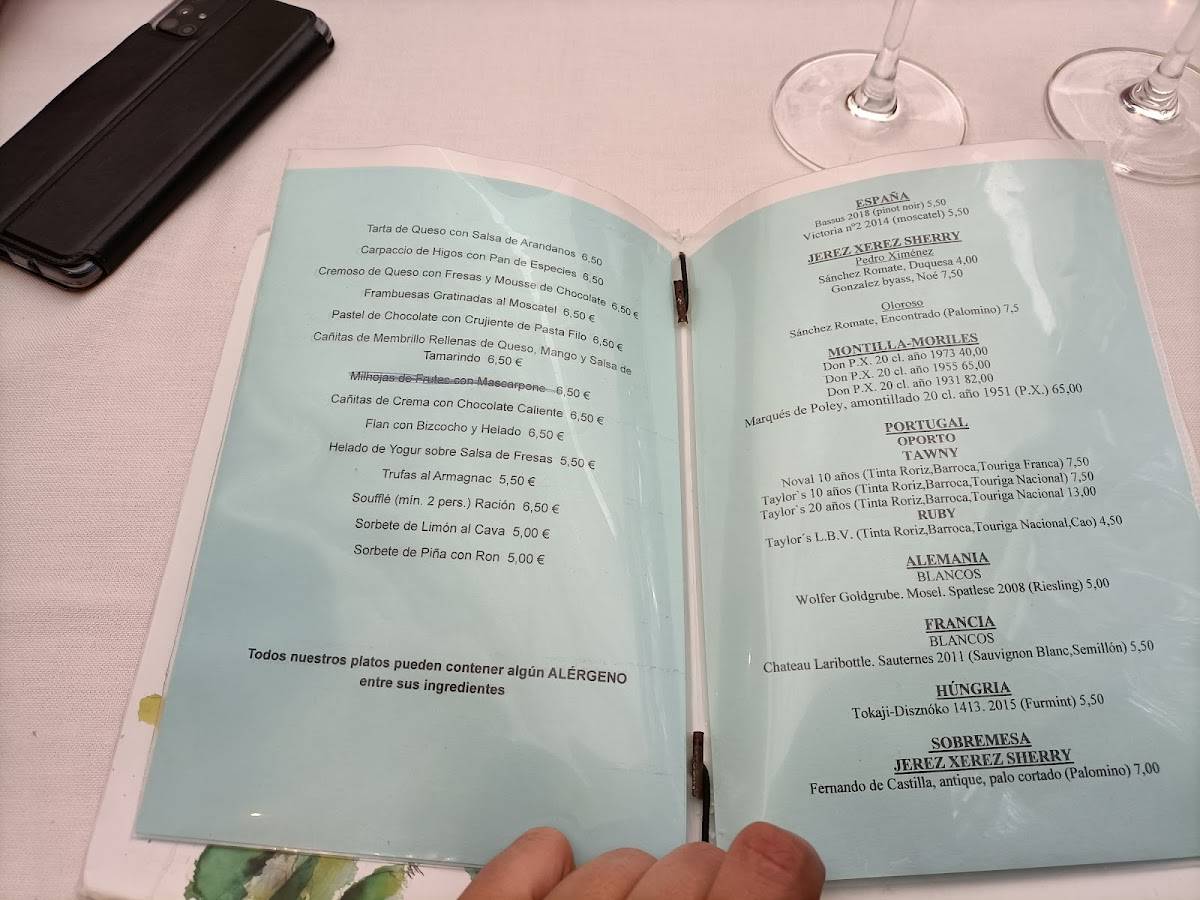 Carta de Restaurante El Refugio, Oleiros