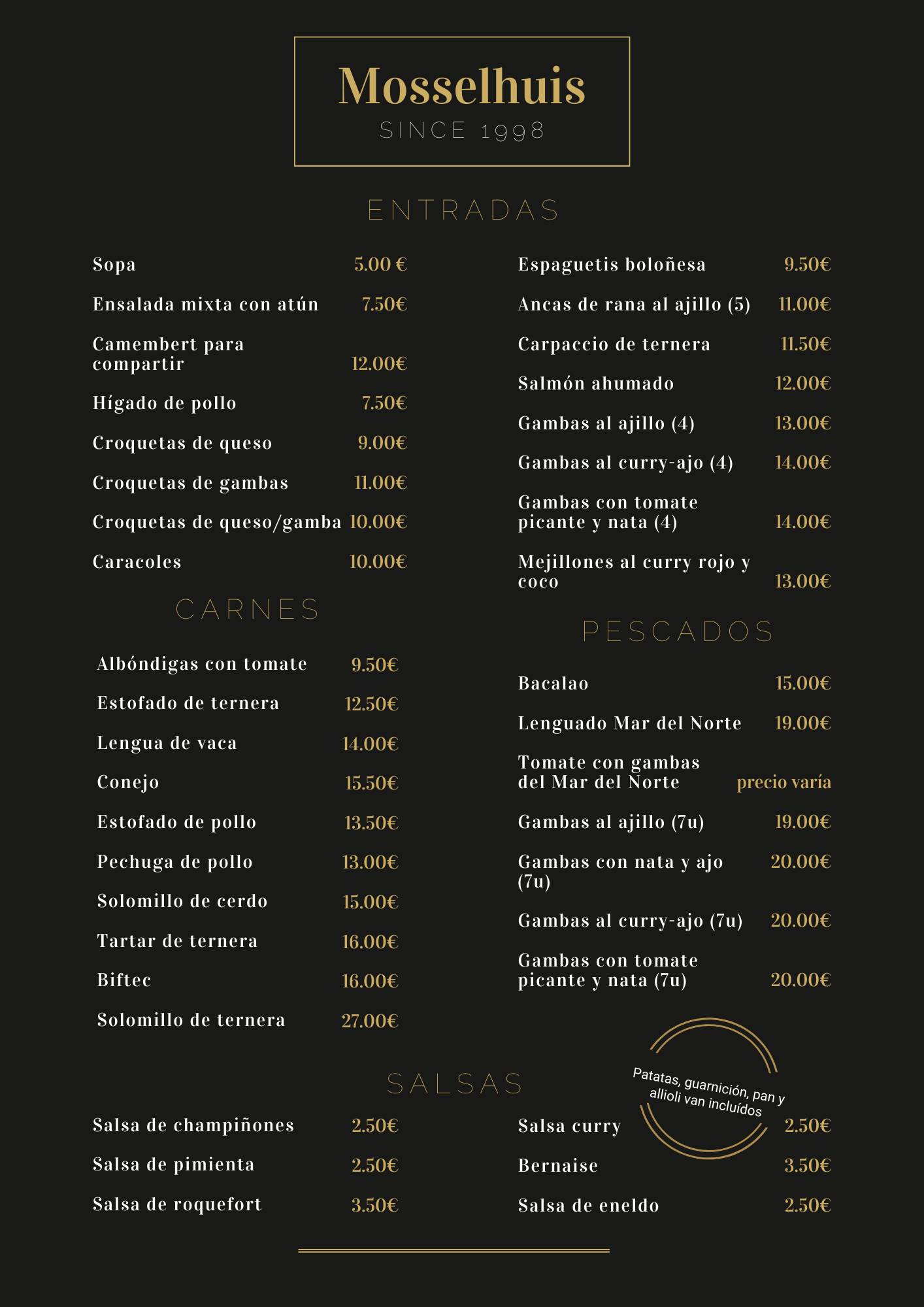 Menu at Restaurante Mosselhuis., Calp