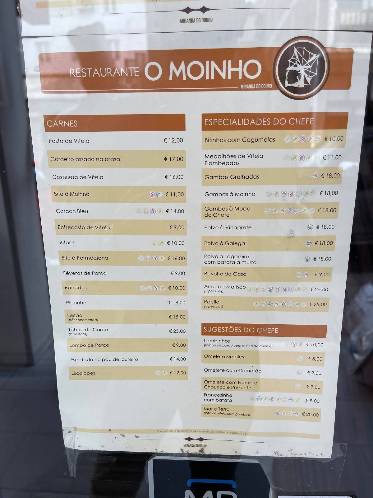 Carta de Restaurante Pizzaria O Moinho, Miranda do Douro