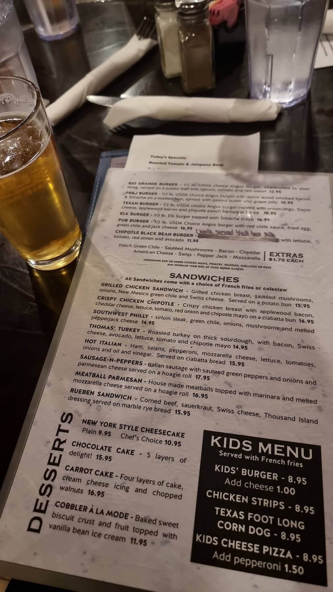 Menu at Rio Grande Grill and Tap Room pub & bar, Ruidoso