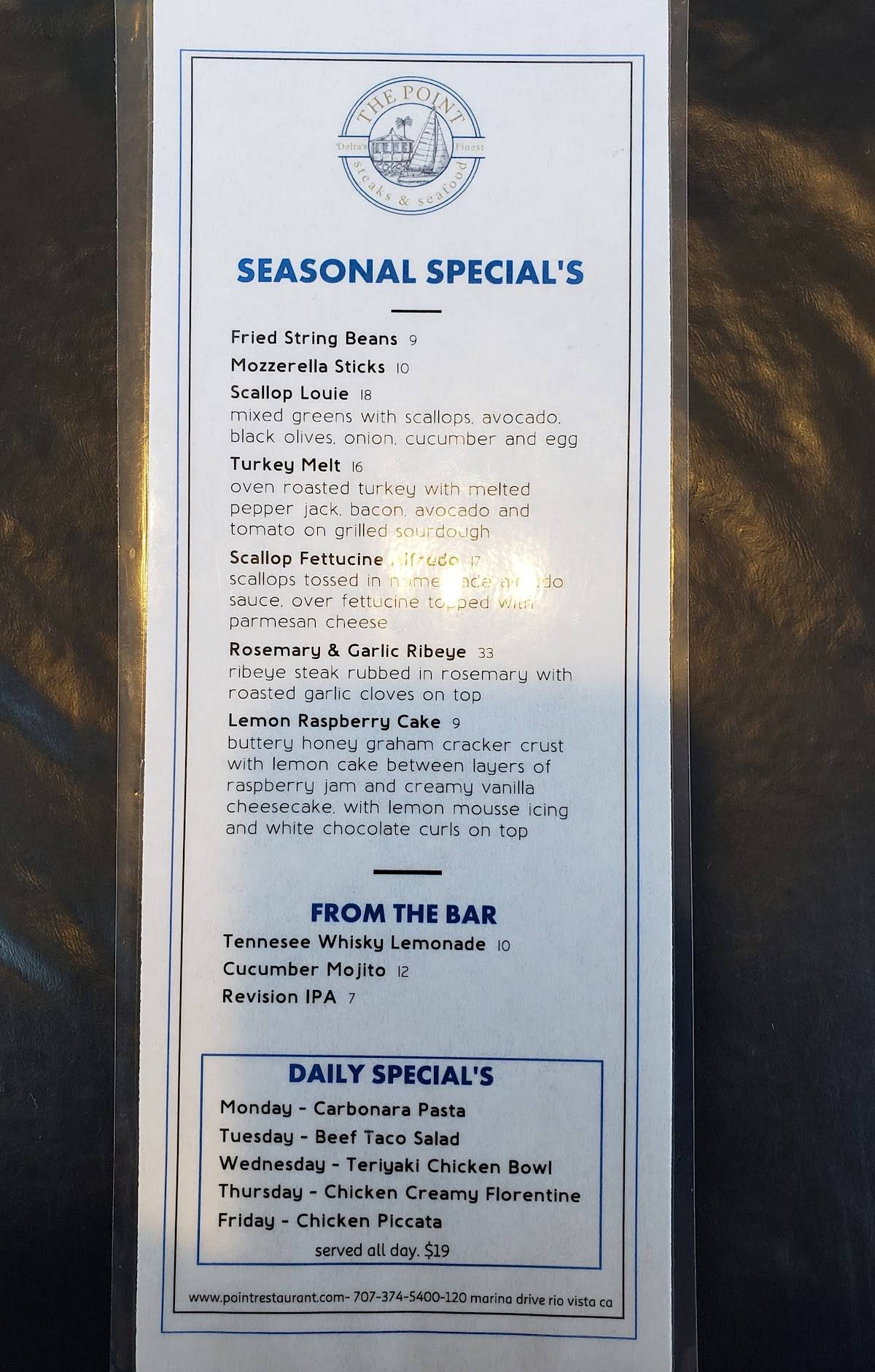 Menu at The Point Restaurant, Rio Vista
