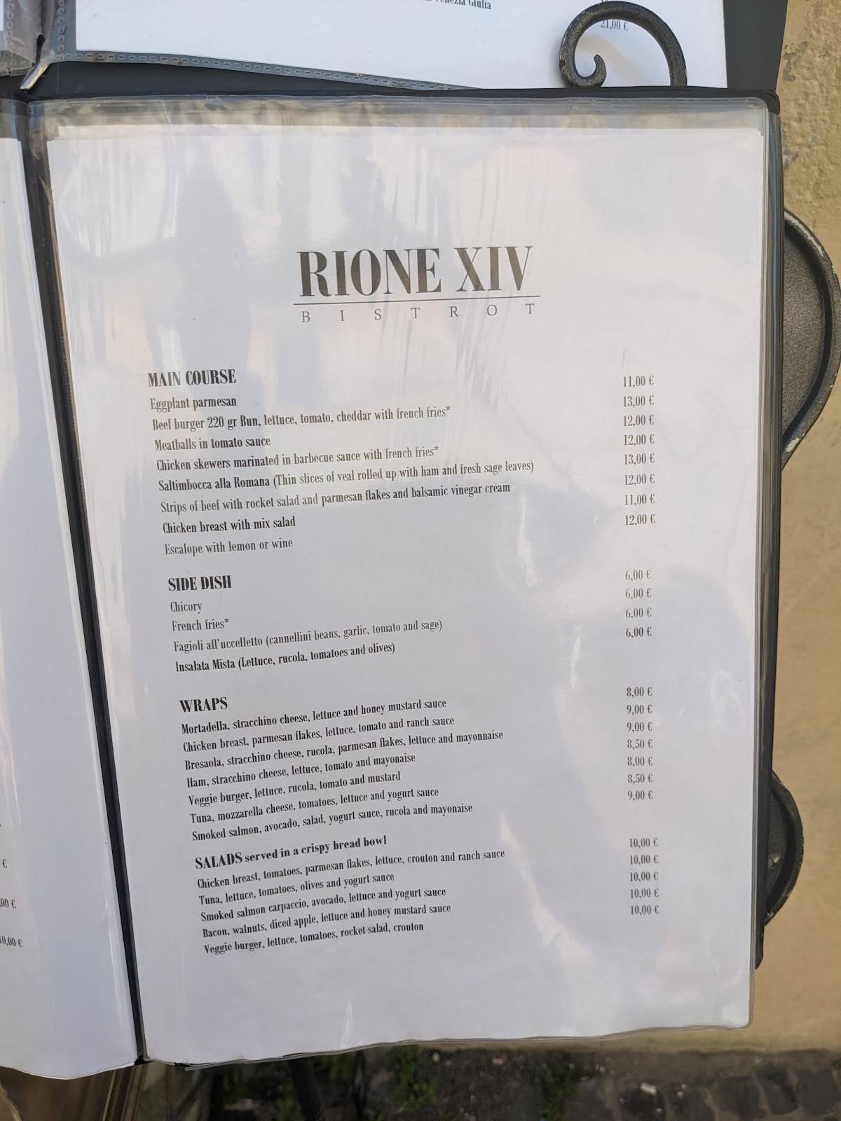 Menu at Rione XIV Bistrot pizzeria, Rome