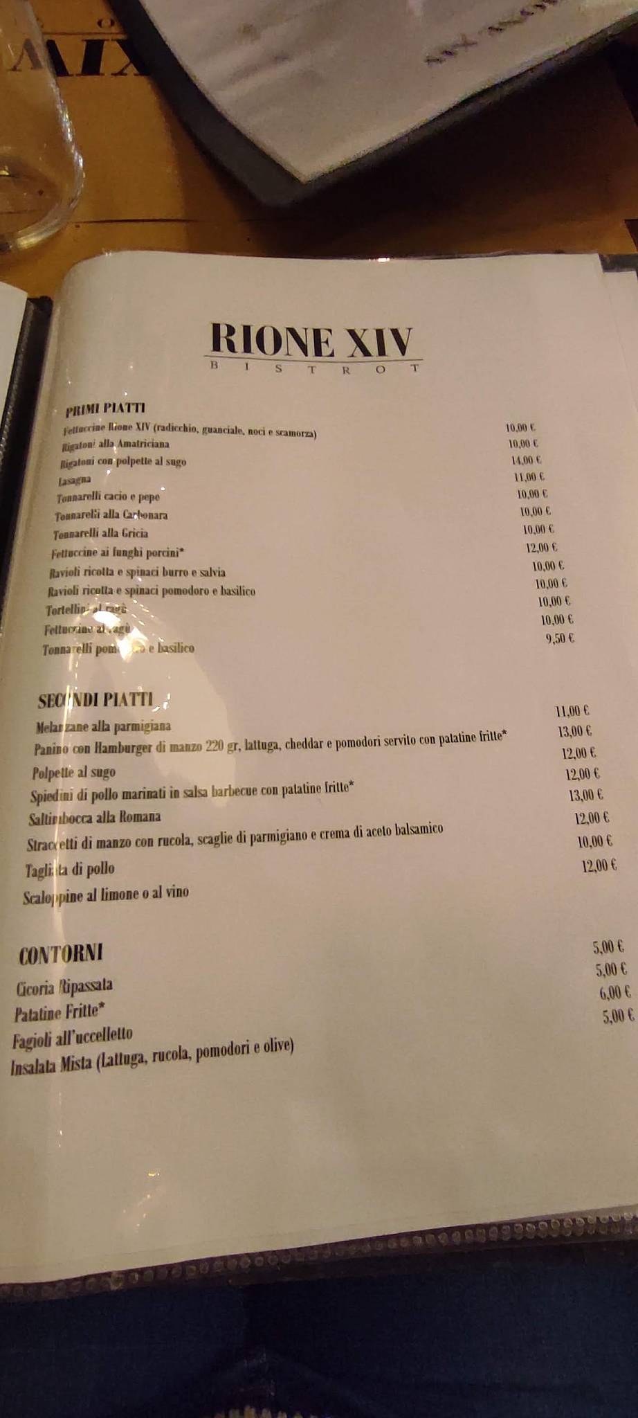 Menu at Rione XIV Bistrot pizzeria, Rome