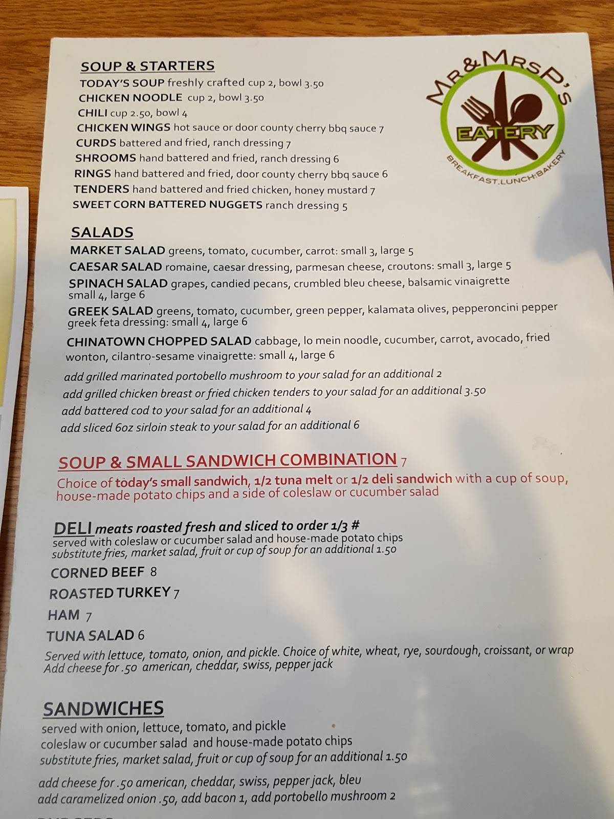 Menu at Mr. and Mrs. P's Eatery restaurant, Ripon