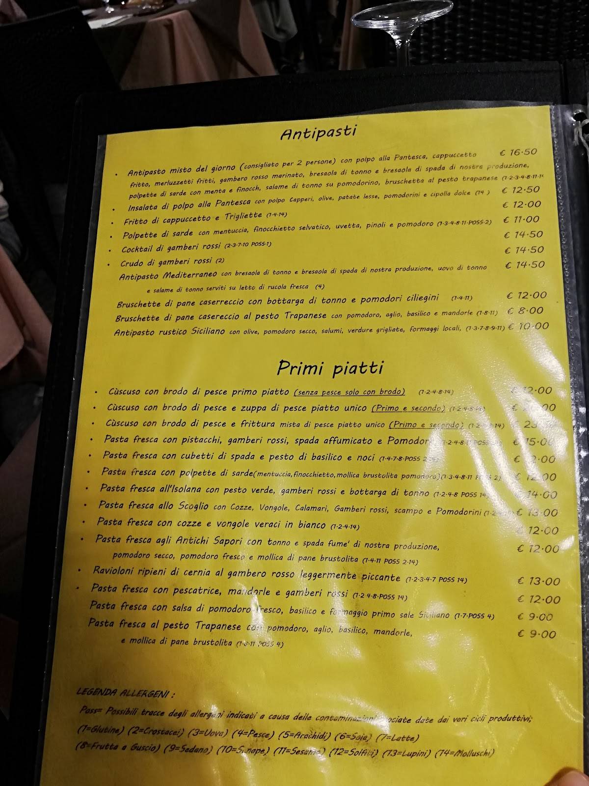 Menu da Ristorante Antichi Sapori, Trapani