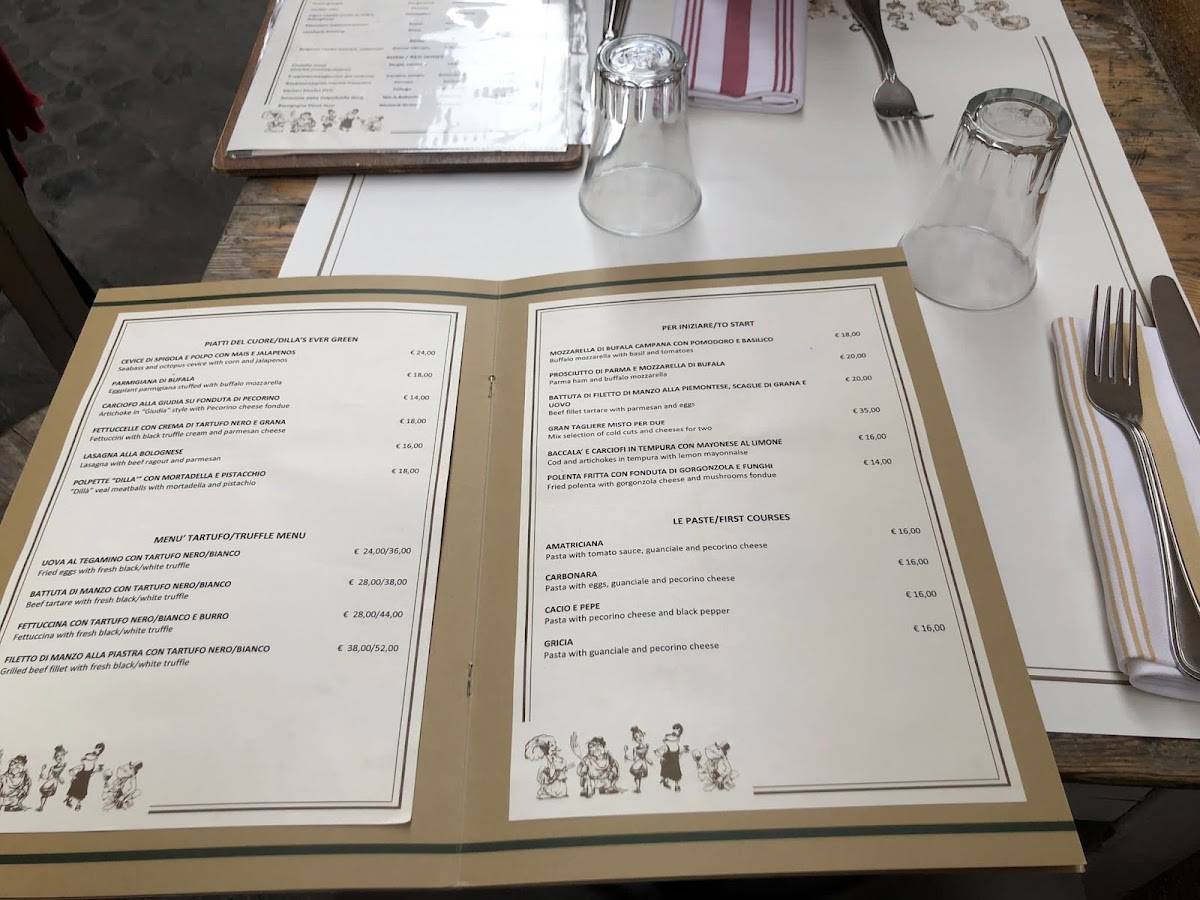 Menu at Ristorante Dillà, Rome