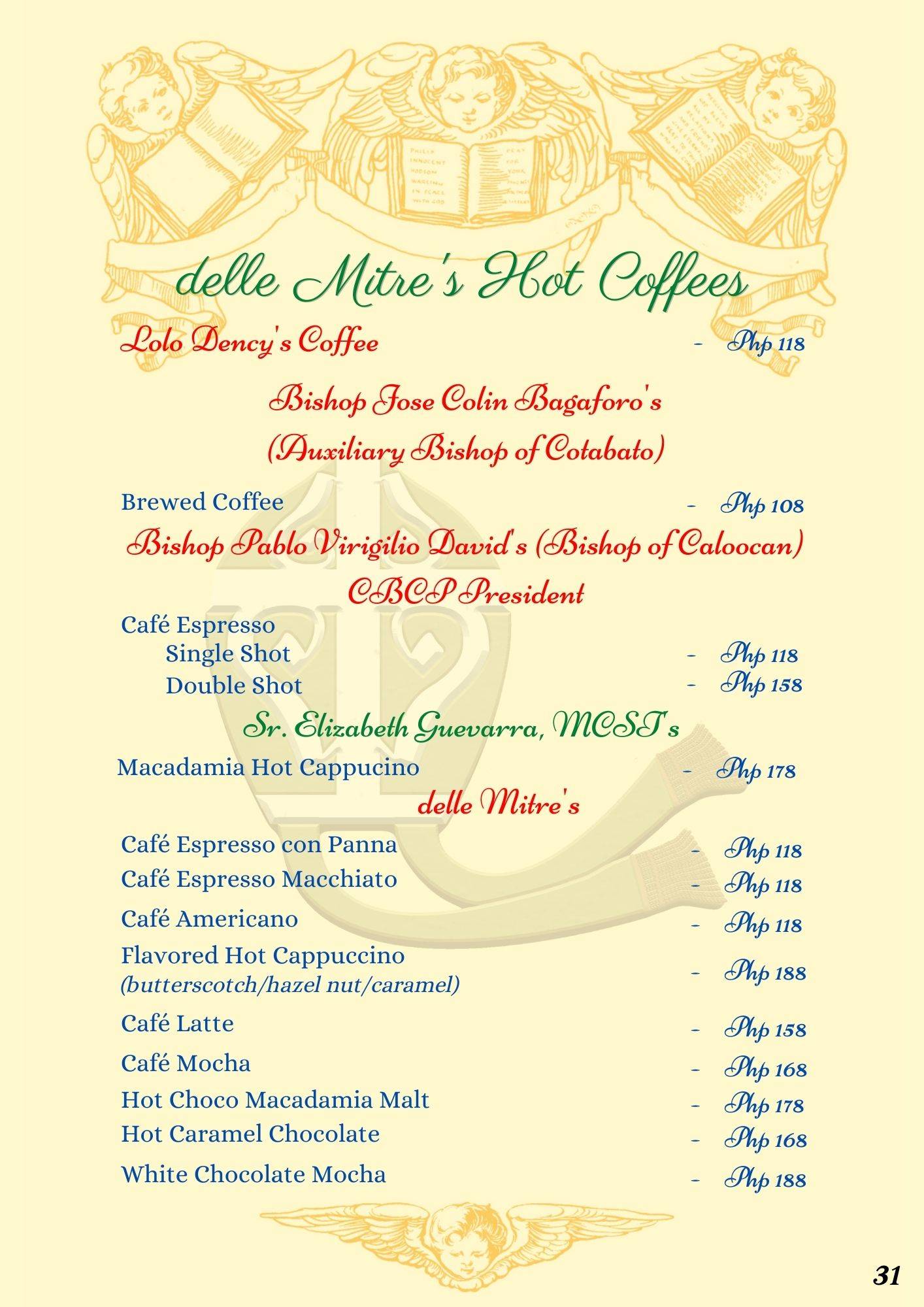 Menu at Ristorante delle Mitre restaurant, Manila, Opposite San Agustin ...