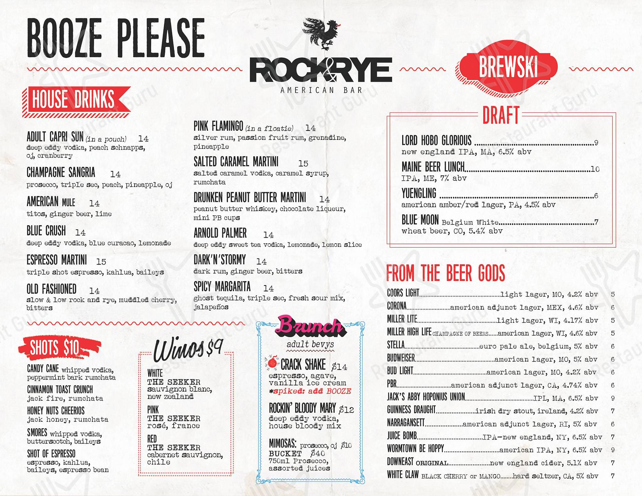 Menu at Rock & Rye American Bar, Boston