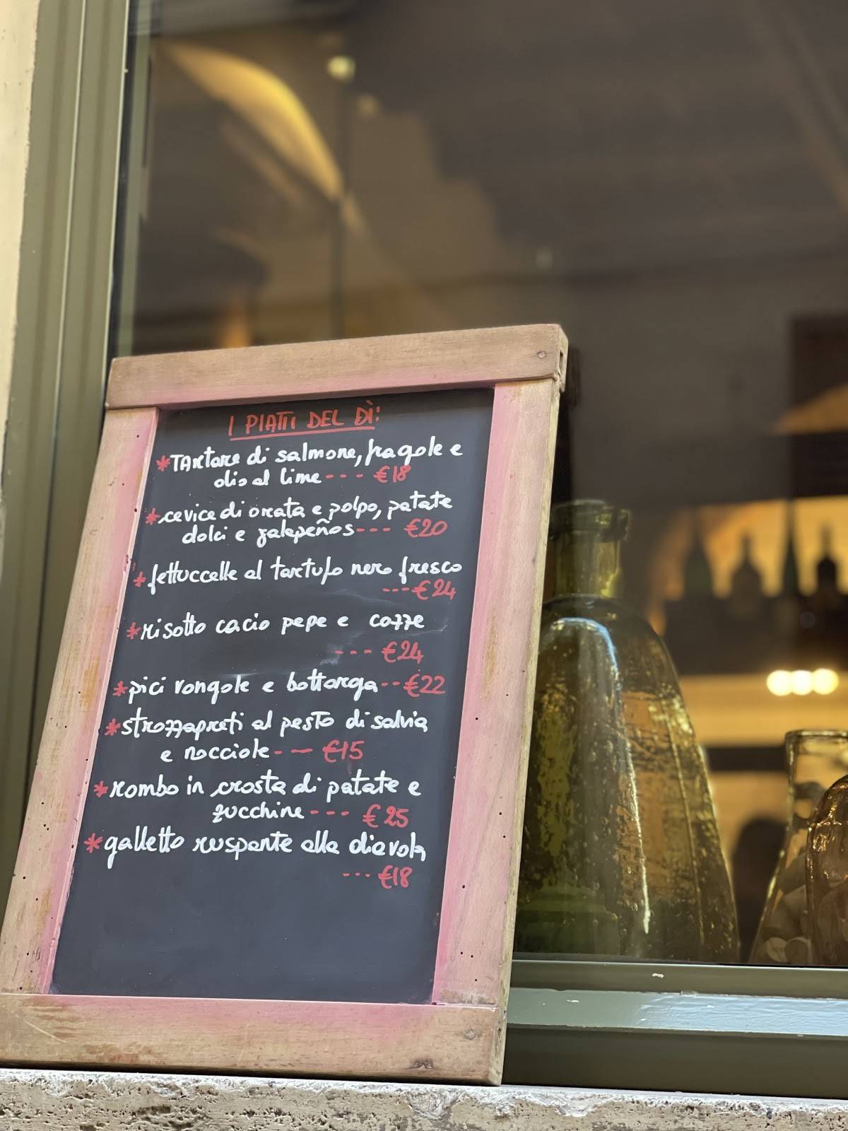 Menu at Ristorante Dillà, Rome