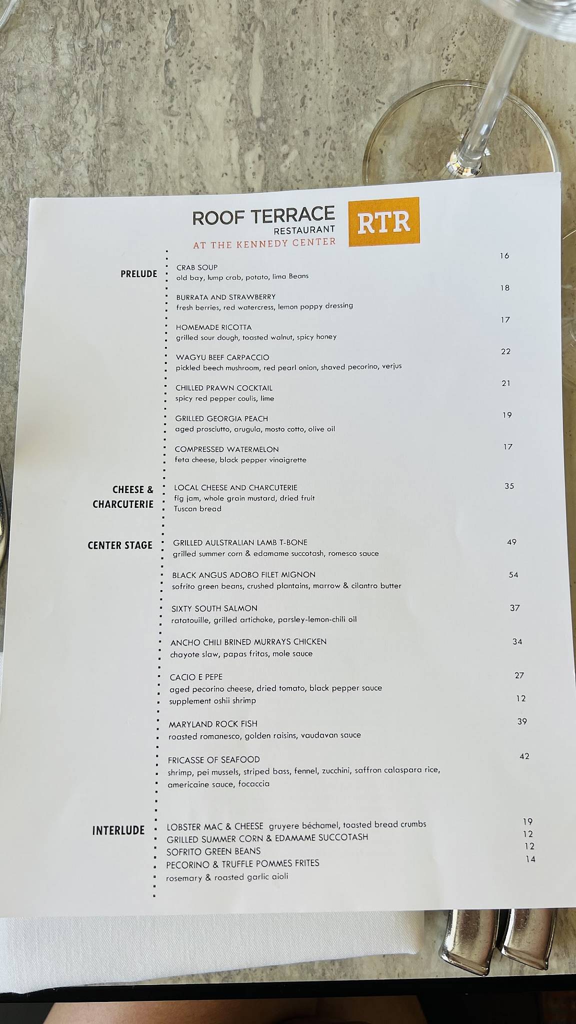 Menu at Roof Terrace Restaurant, Washington, F St NW