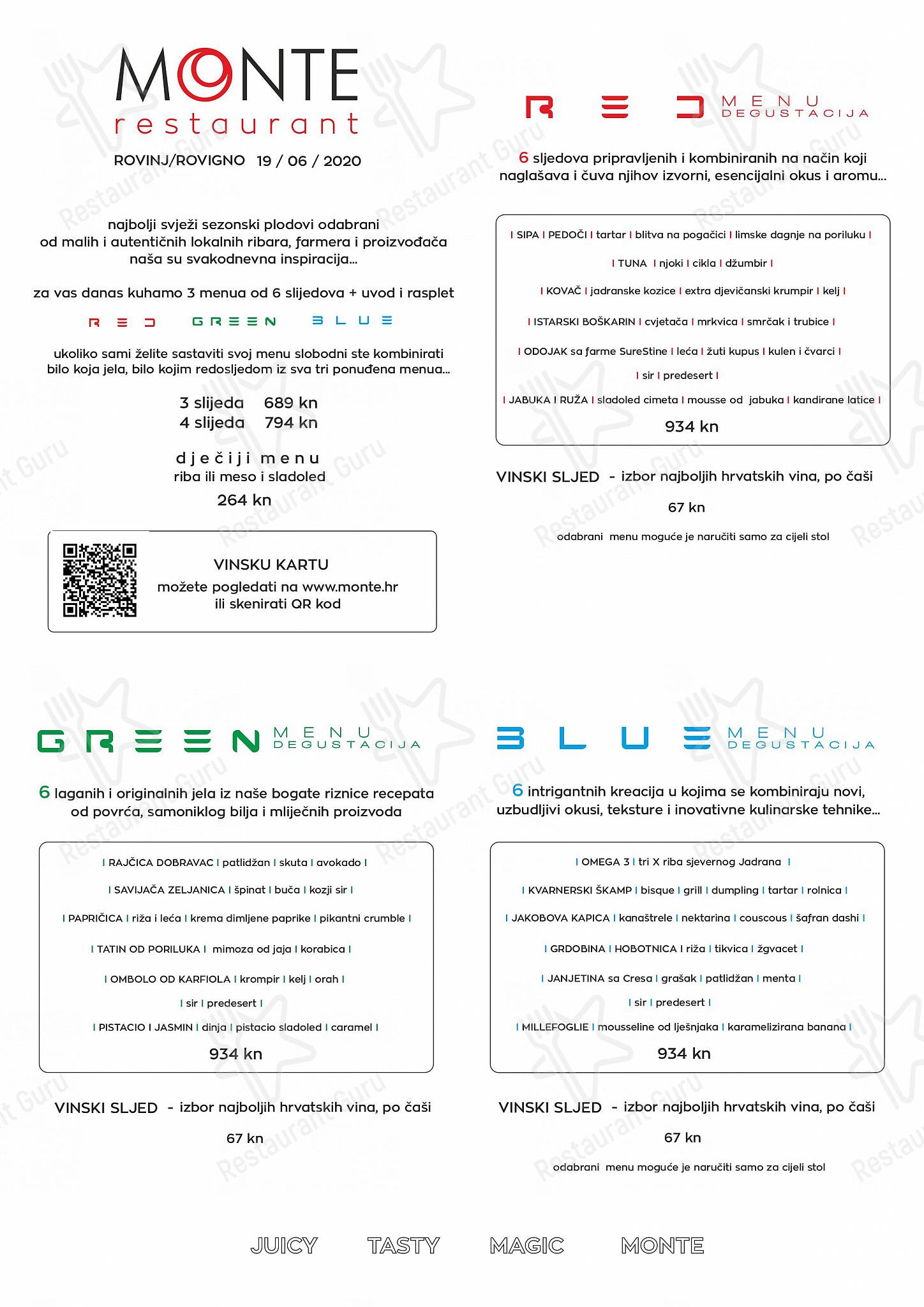 Menu da Monte ristorante, Rovigno