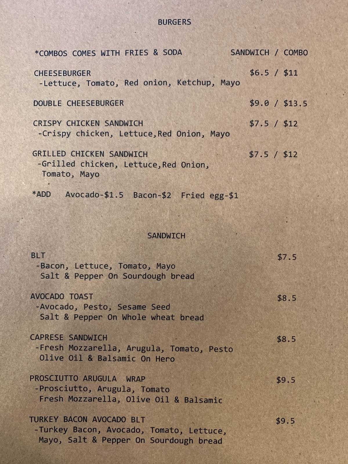 Menu at SNACK STOP cafe, Leonia
