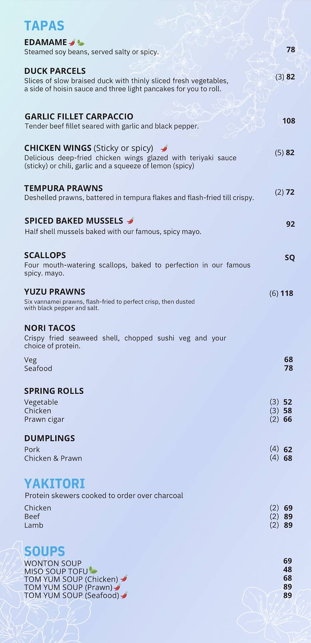 Menu at SUKI Sushi & Asian Cuisine restaurant, Port Elizabeth