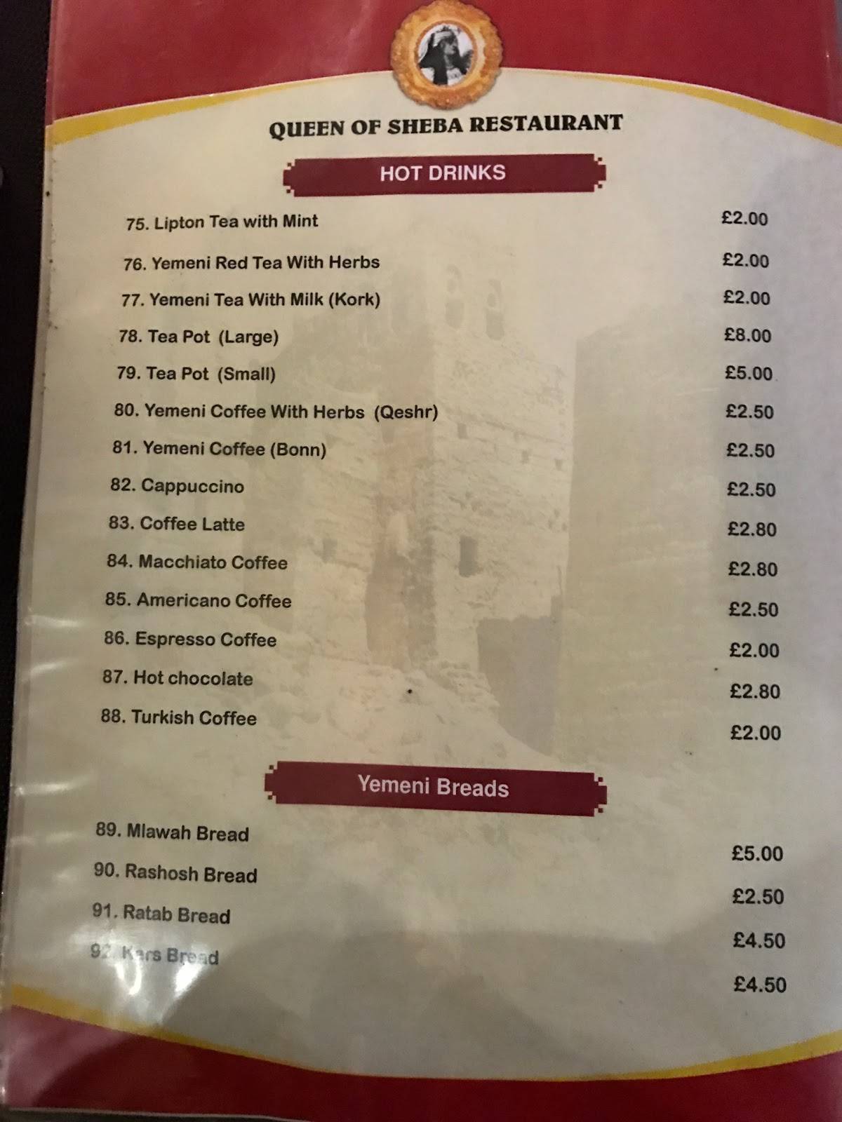 Menu at Saba Restaurant, London
