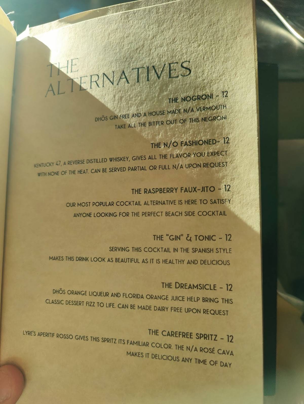 Menu at Sage restaurant, Sarasota