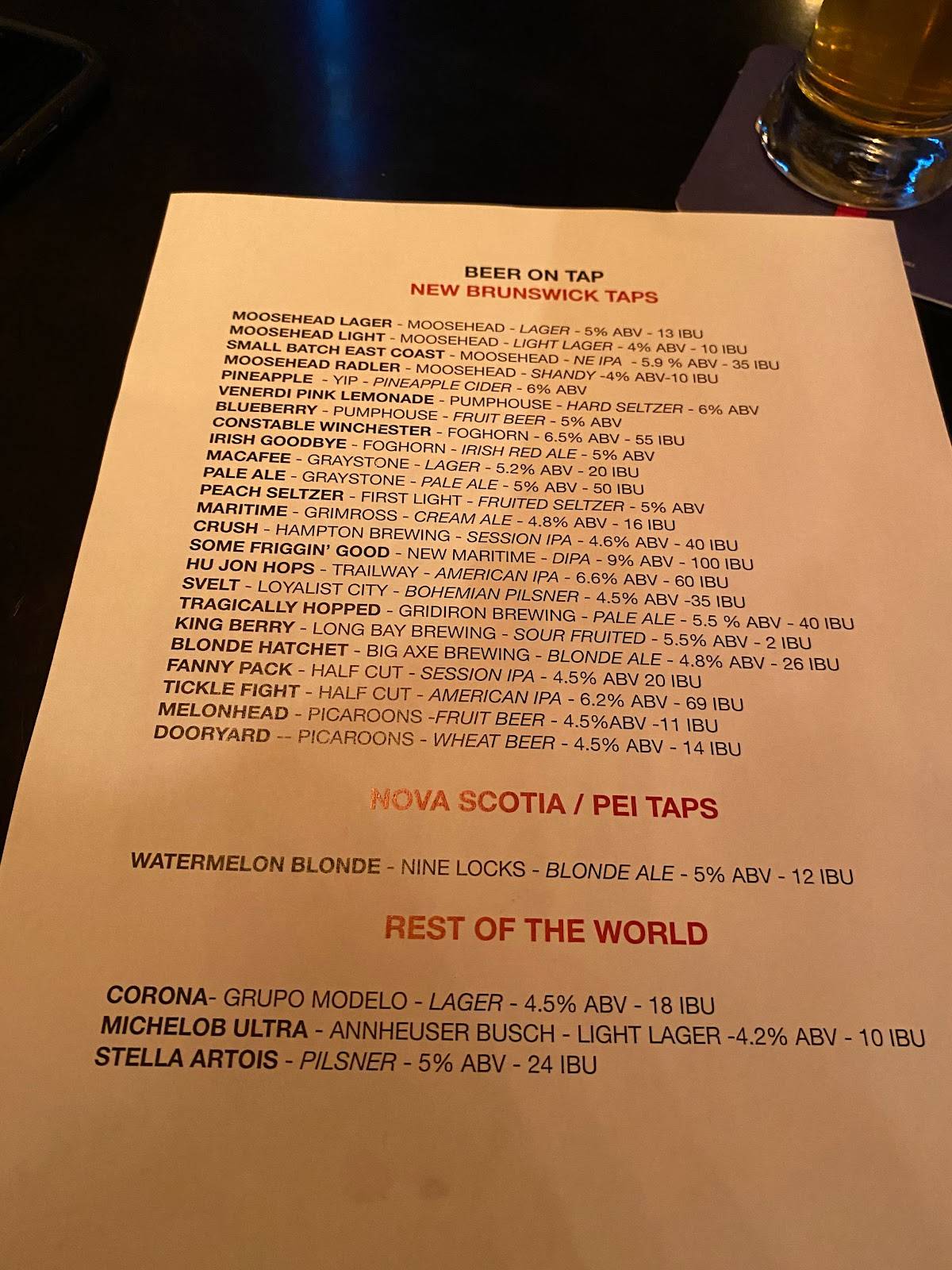 Menu at Saint John Ale House pub & bar, Saint John