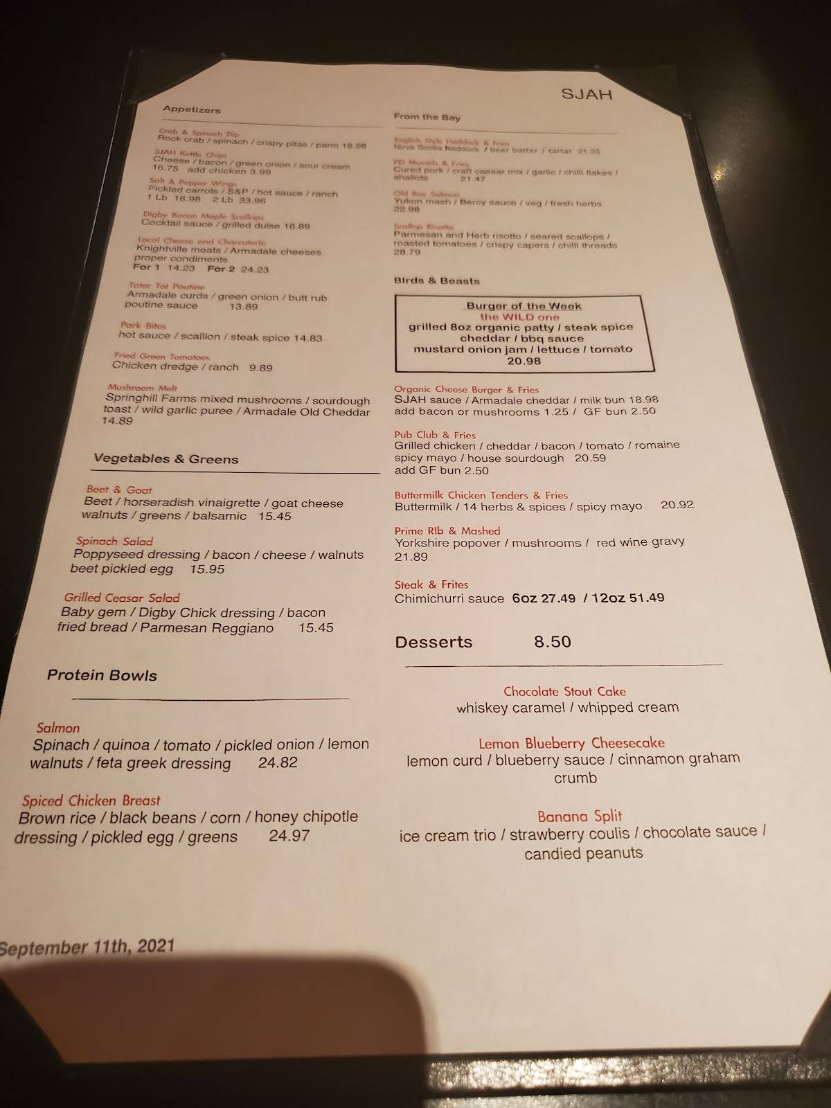 Menu at Saint John Ale House pub & bar, Saint John