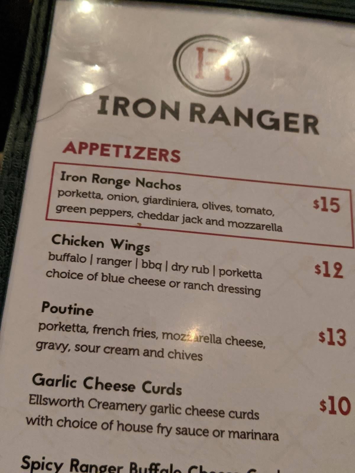 Menu at Iron Ranger pub & bar, Saint Paul