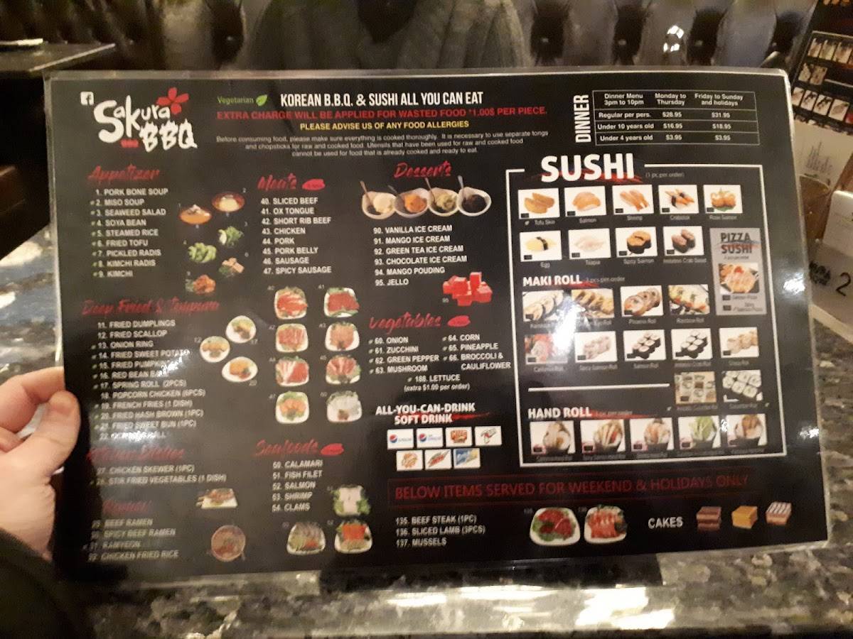 Menu au Sakura BBQ Coréen, Québec