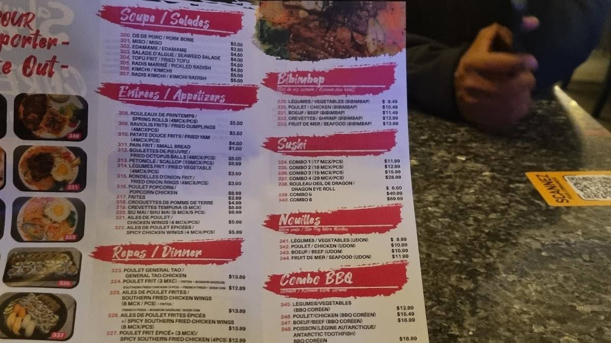 Menu au Sakura BBQ Coréen, Québec