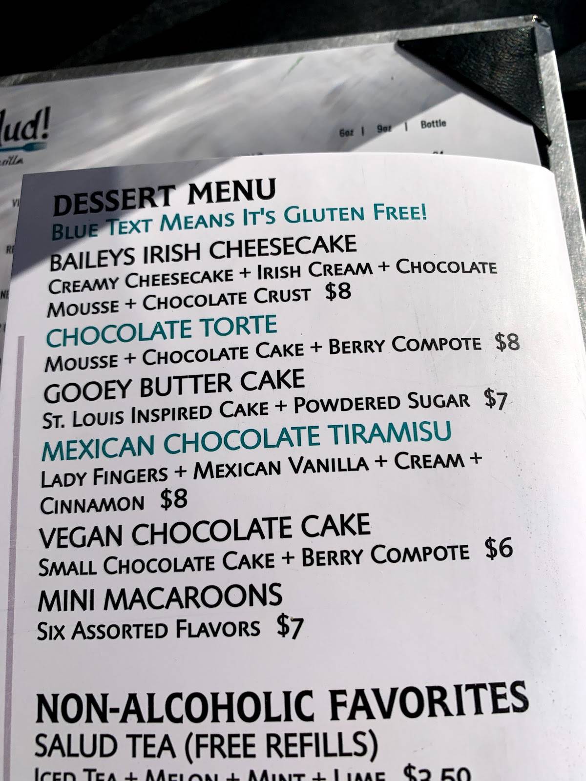 Menu at Salud! de Mesilla pub & bar, Las Cruces