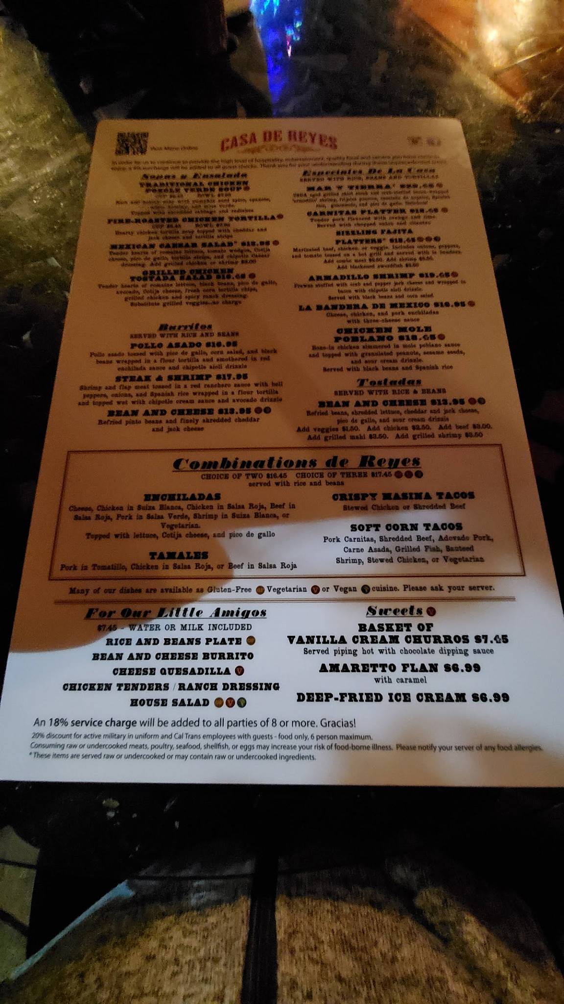 Menu at Casa de Reyes restaurant, San Diego, Calhoun St