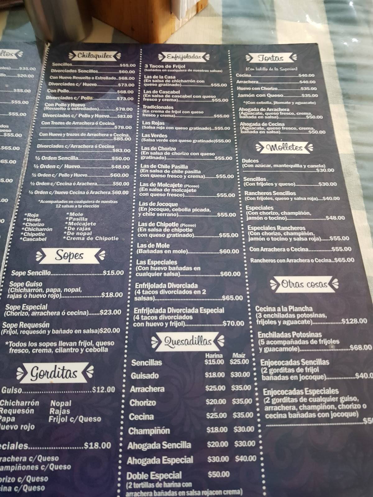 Carta del restaurante El Mesón del San Pascual, San Luis Potosi ...