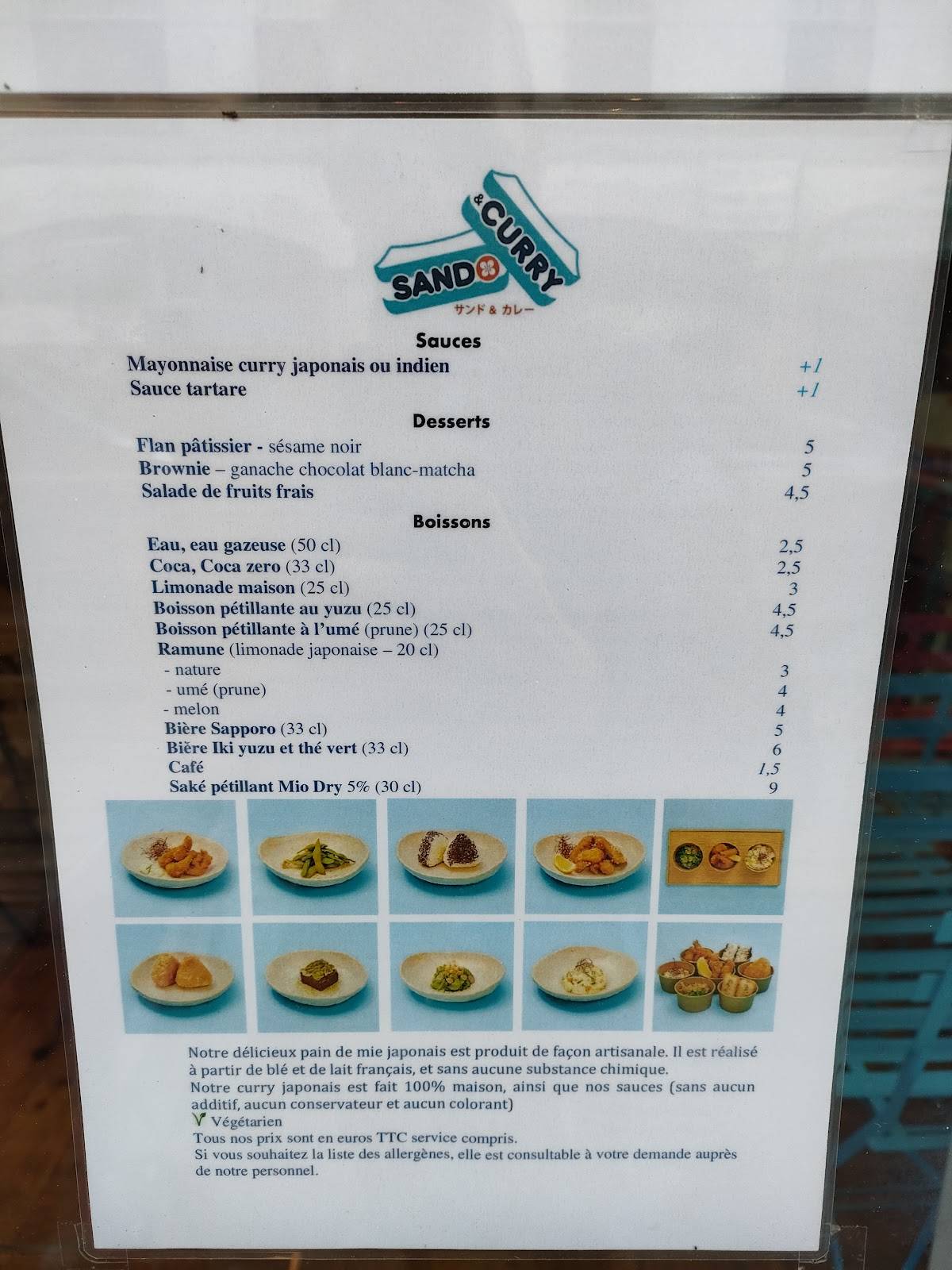 Menu au Sando and Curry restaurant, Paris