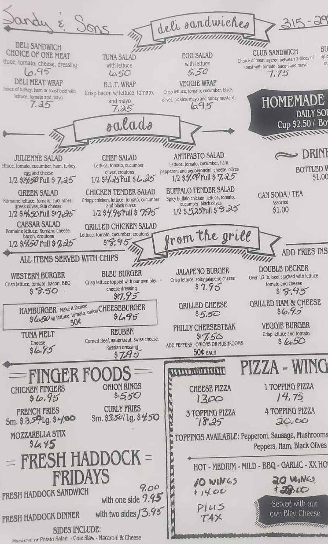 Menu at Sandy & Sons restaurant, East Syracuse