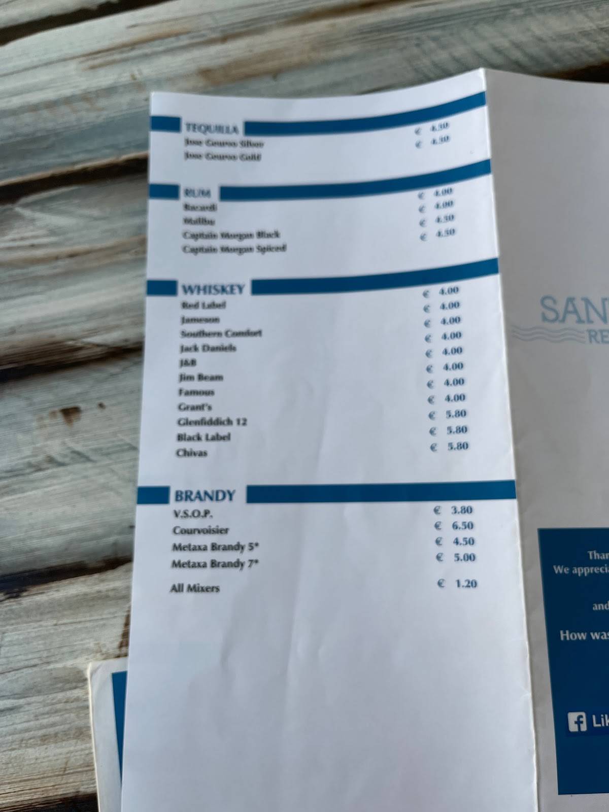 Menu at Santa Barbara Resto & Beach Bar, Argaka