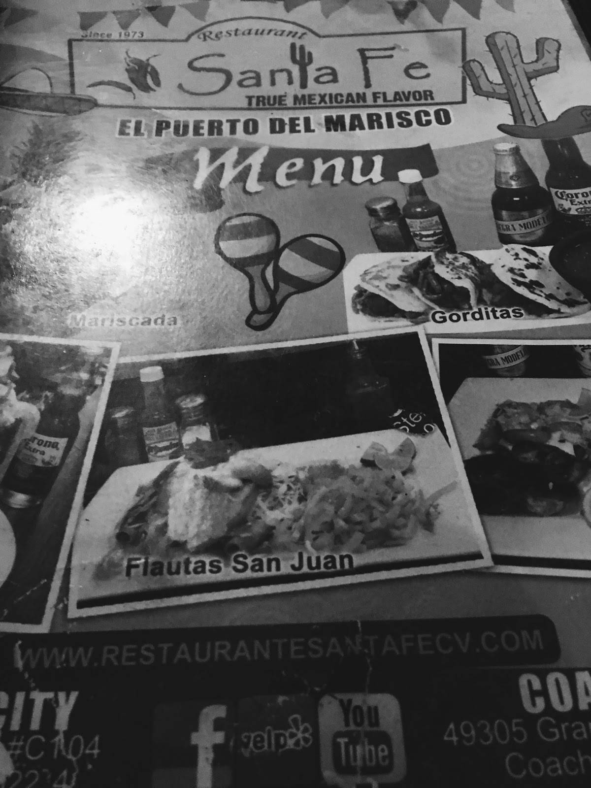 Menu at Santa Fe Restaurant, Cathedral City