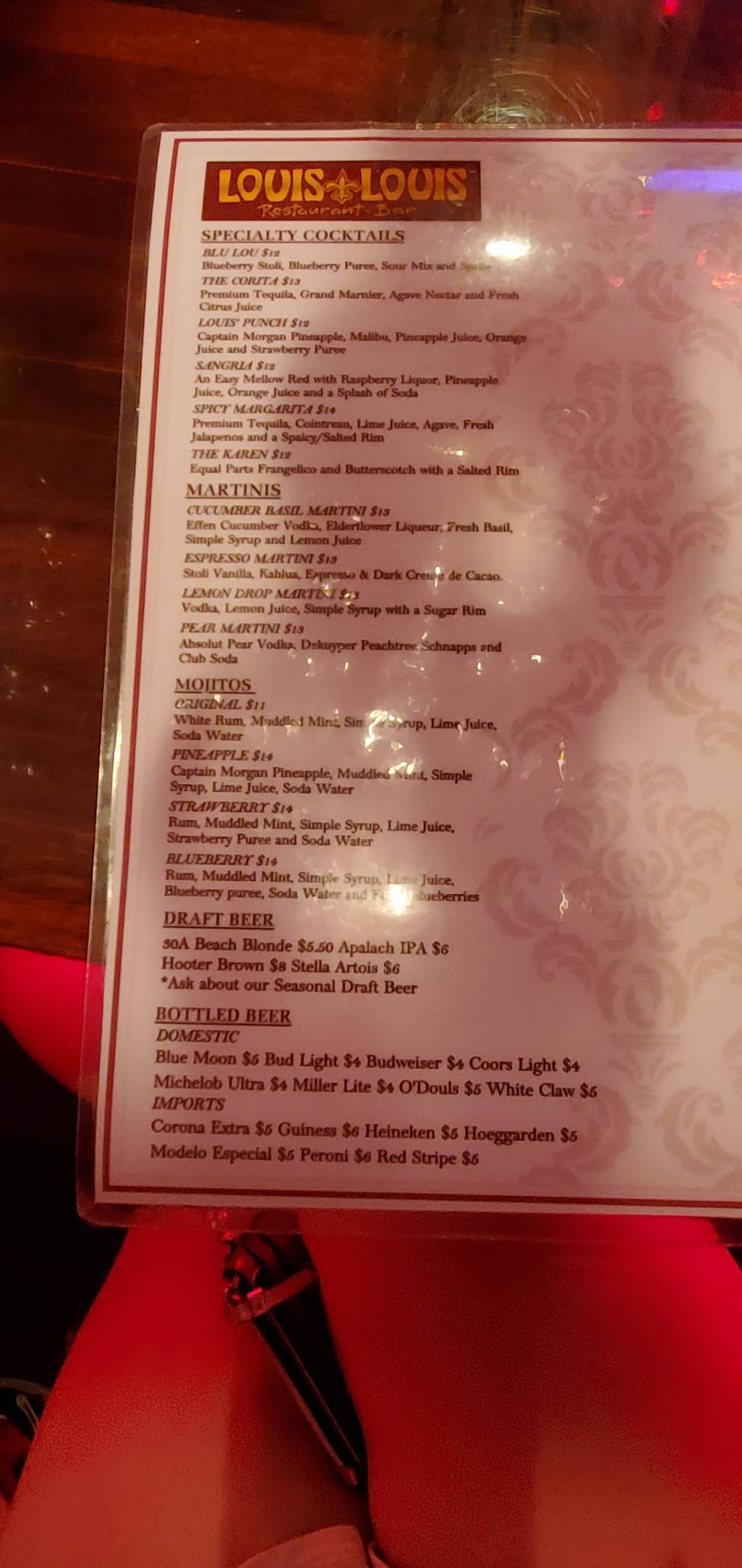 Menu at Louis Louis restaurant, Santa Rosa Beach