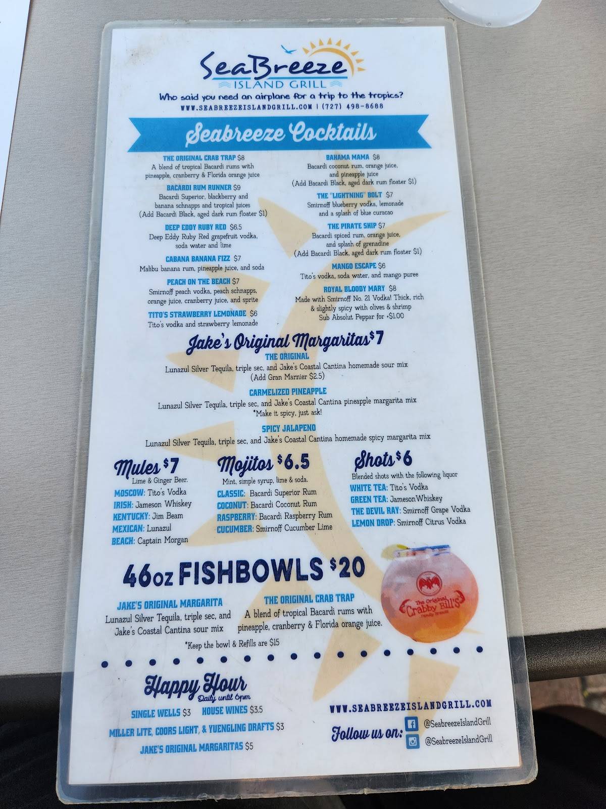 Menu at SeaBreeze Island Grill restaurant, Redington Shores