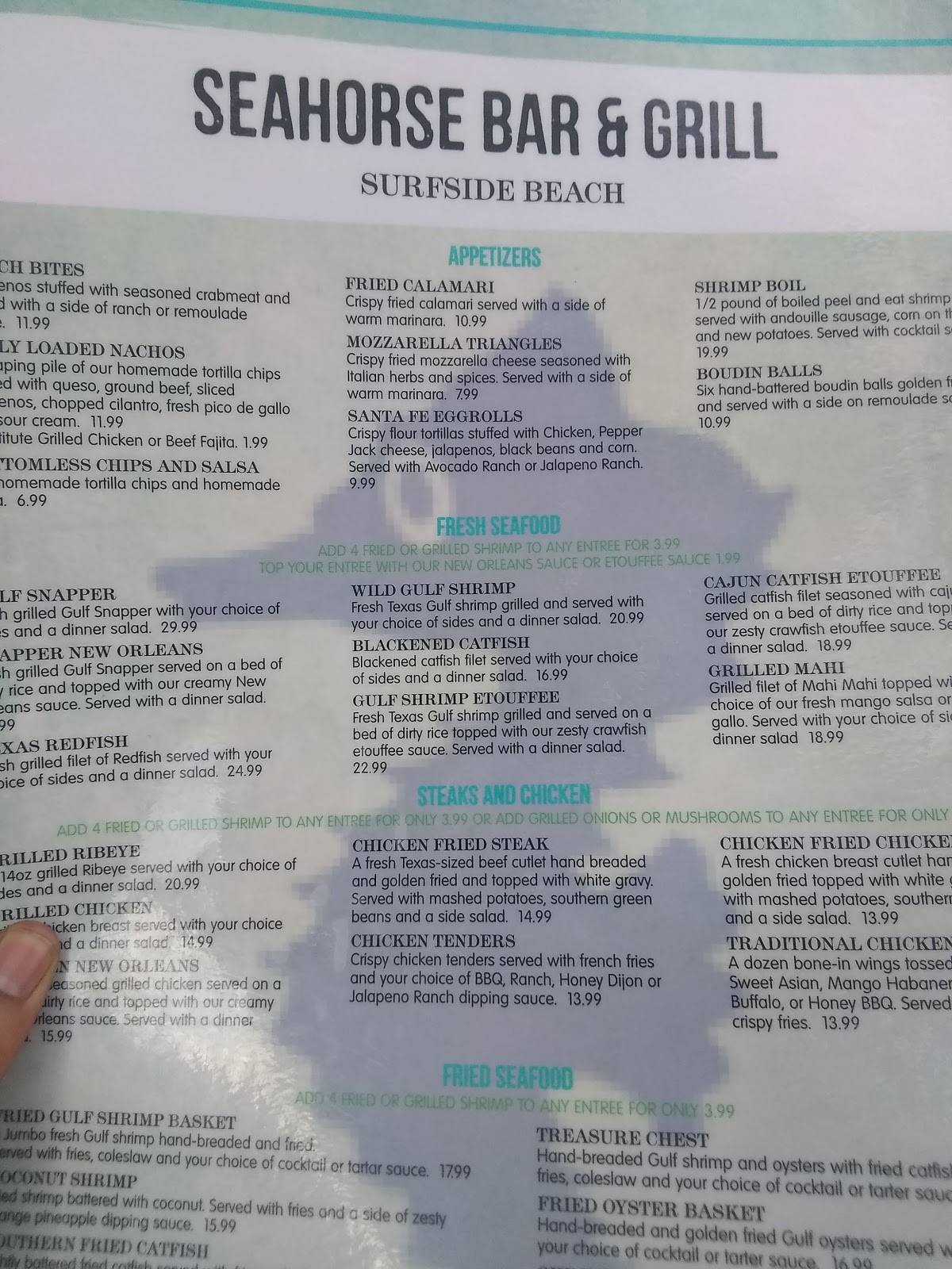 Menu at Seahorse Bar & Grill, Surfside Beach