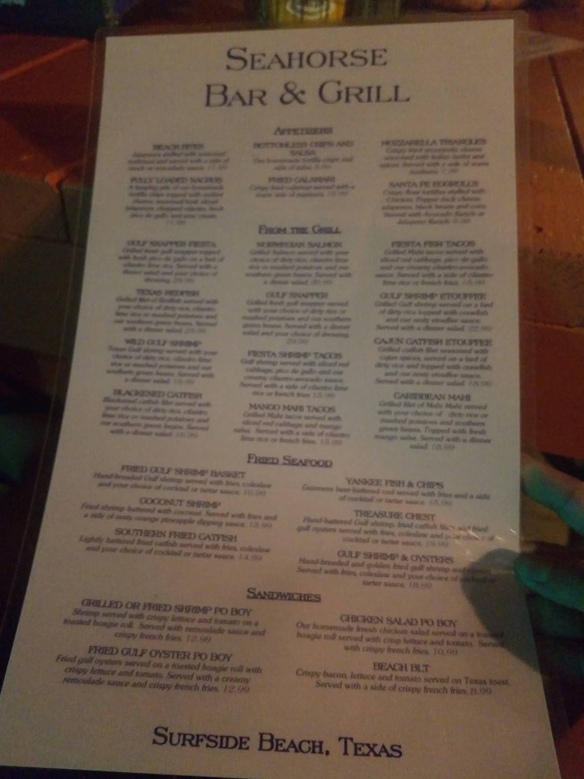 Menu at Seahorse Bar & Grill, Surfside Beach