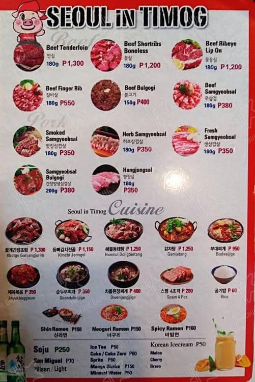 Menu at Seoul In Timog BBQ, Quezon City, 61 Timog Ave