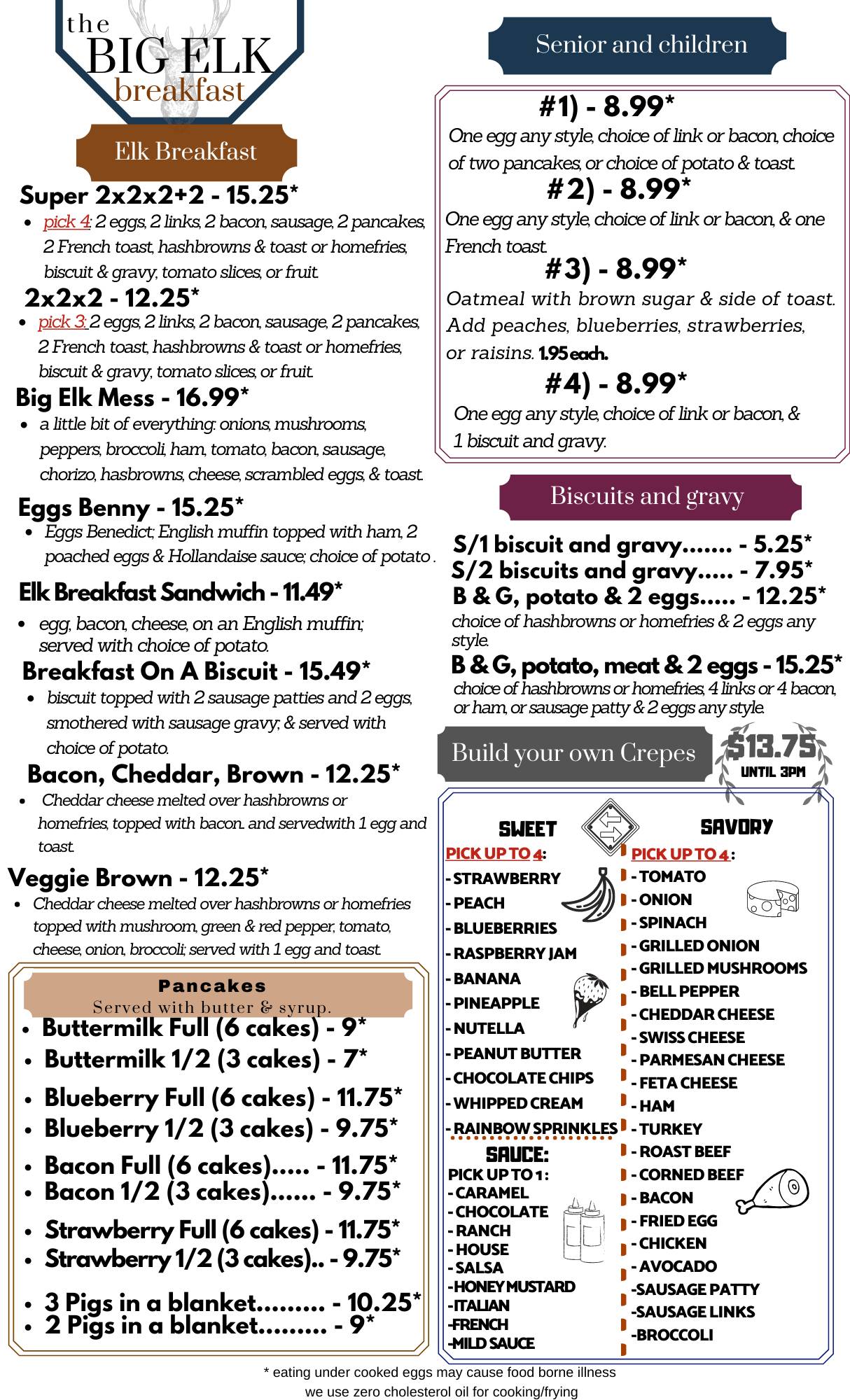 Menu at The Big Elk Restaurant, Sequim, 707 E Washington St