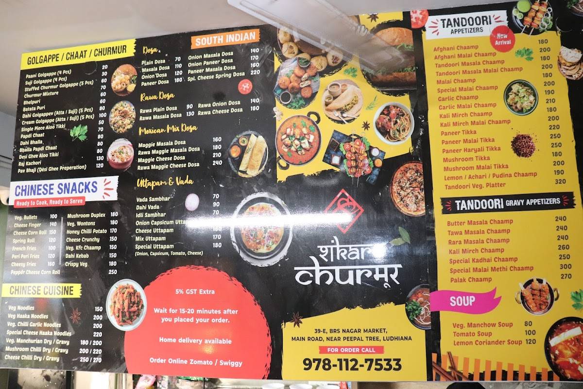 Menu at Shankar Churmur - Best Gol Gappe Shop in Ludhiana, Chaat Papri ...