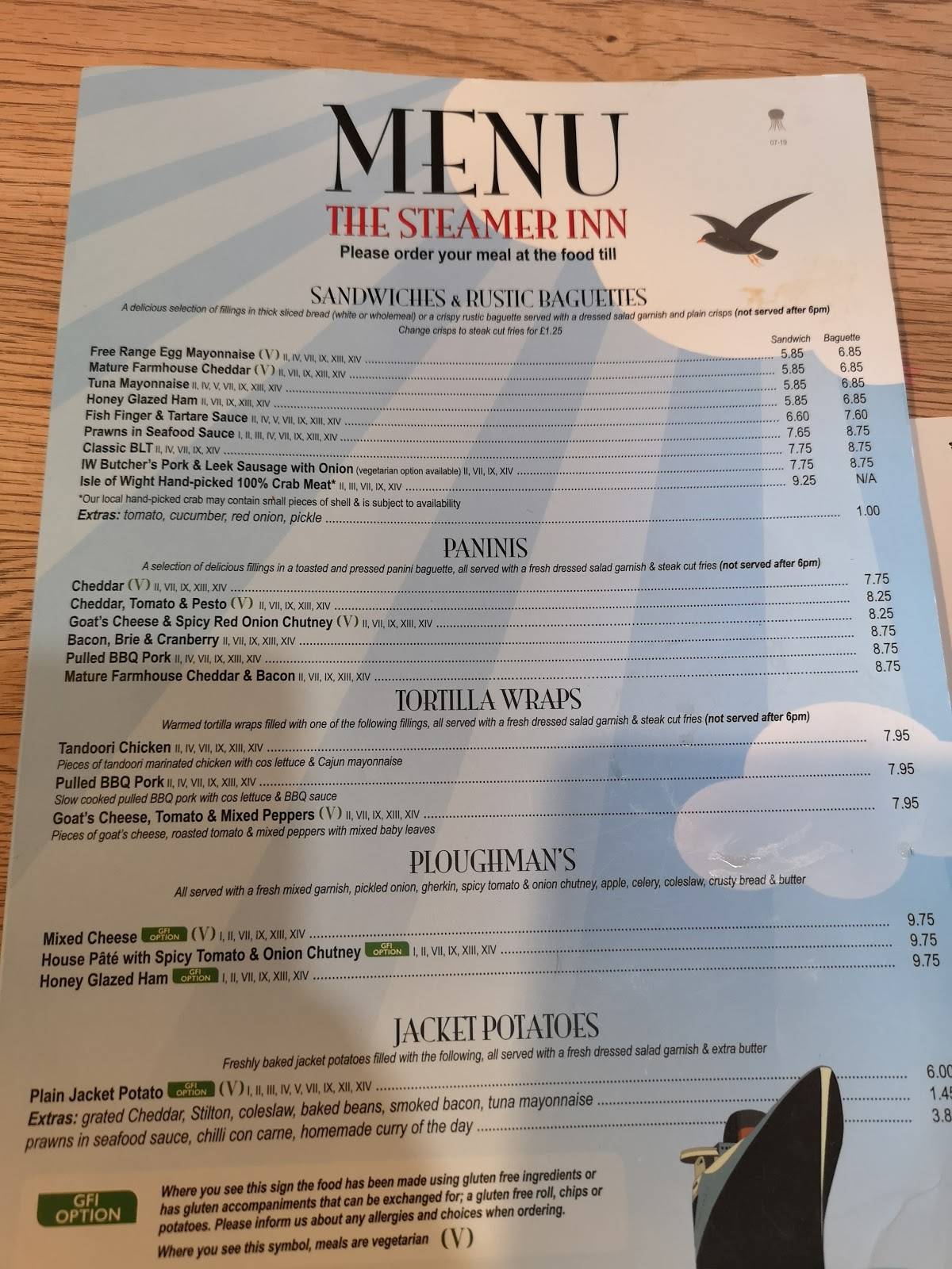 Menu at The Steamer Inn pub & bar, Shanklin