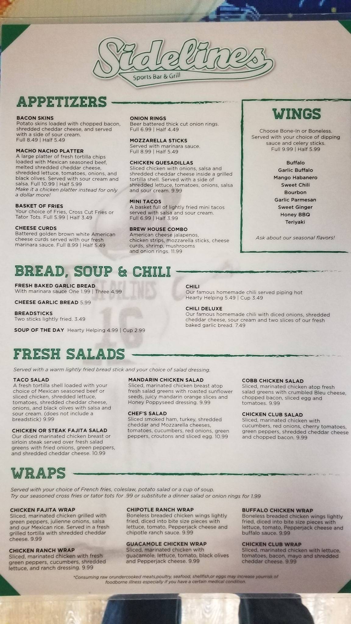Menu at Sidelines Sports Grill Ltd pub & bar, Cambridge