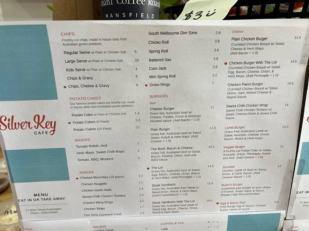 Menu at Silver Key Cafe, Rutherglen