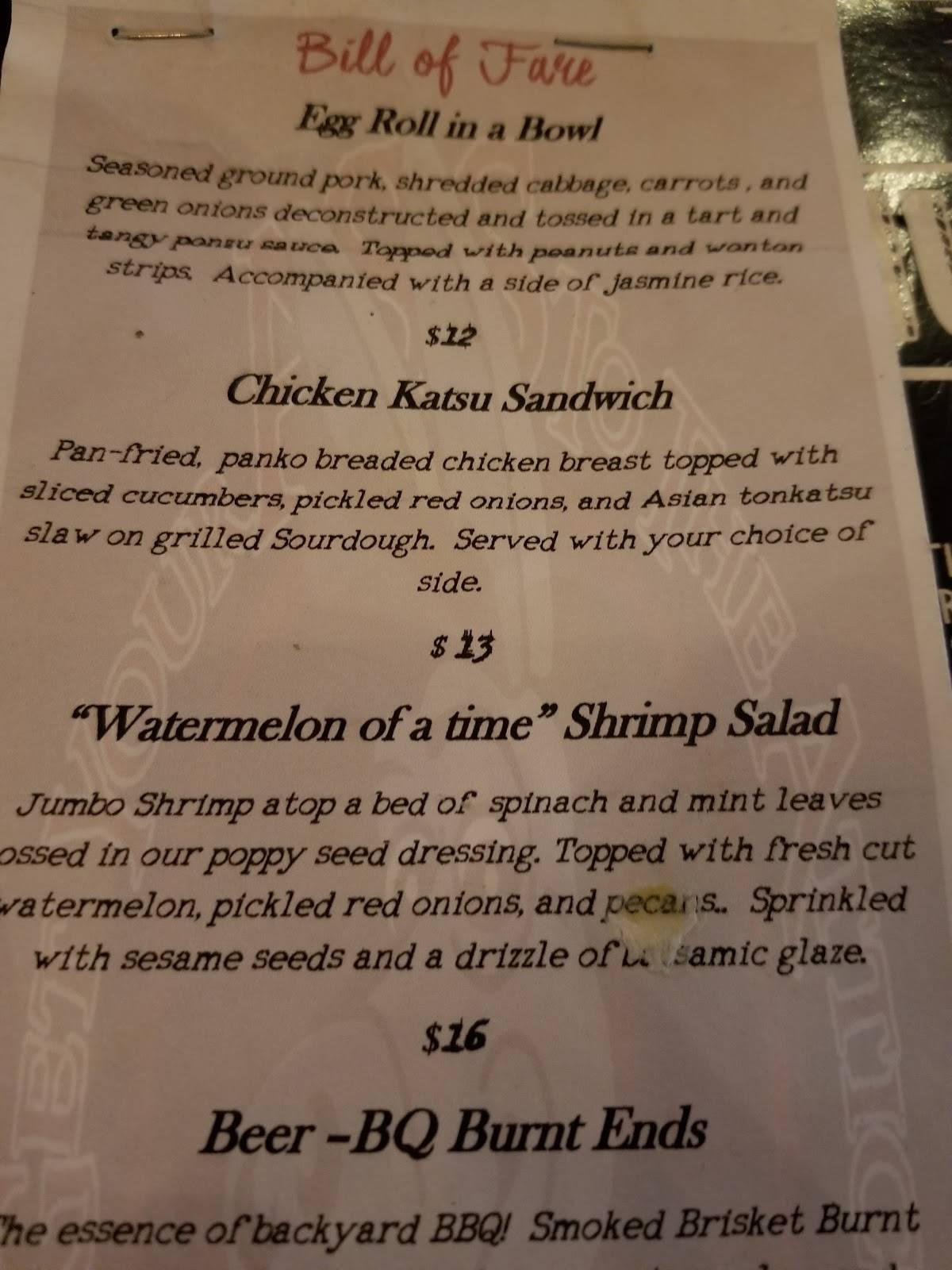 Menu at The Attic East Bar and Grill, Sioux Falls