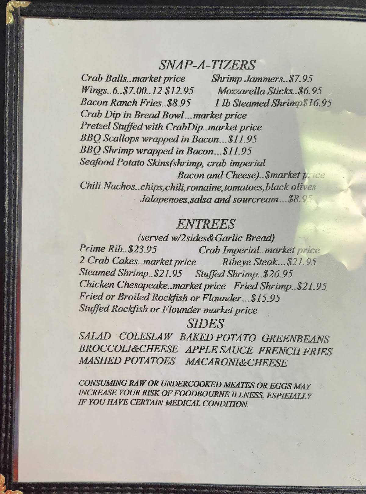 Menu at Snappy's Bar & Grille, Bridgeville
