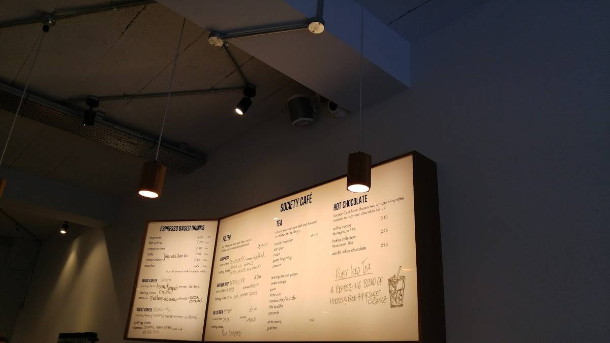 Menu at Society Café cafe, Oxford