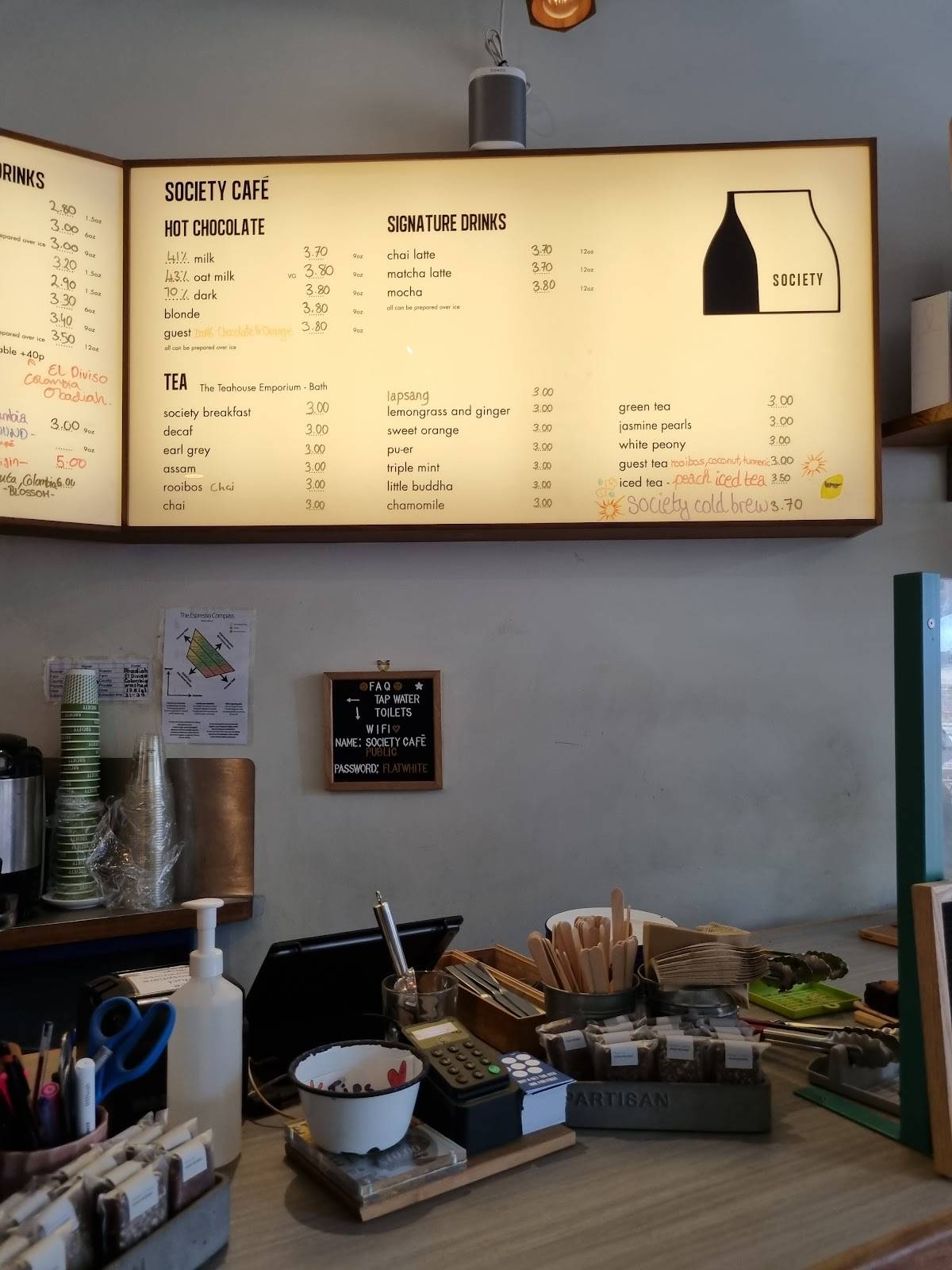 Menu at Society Café cafe, Oxford