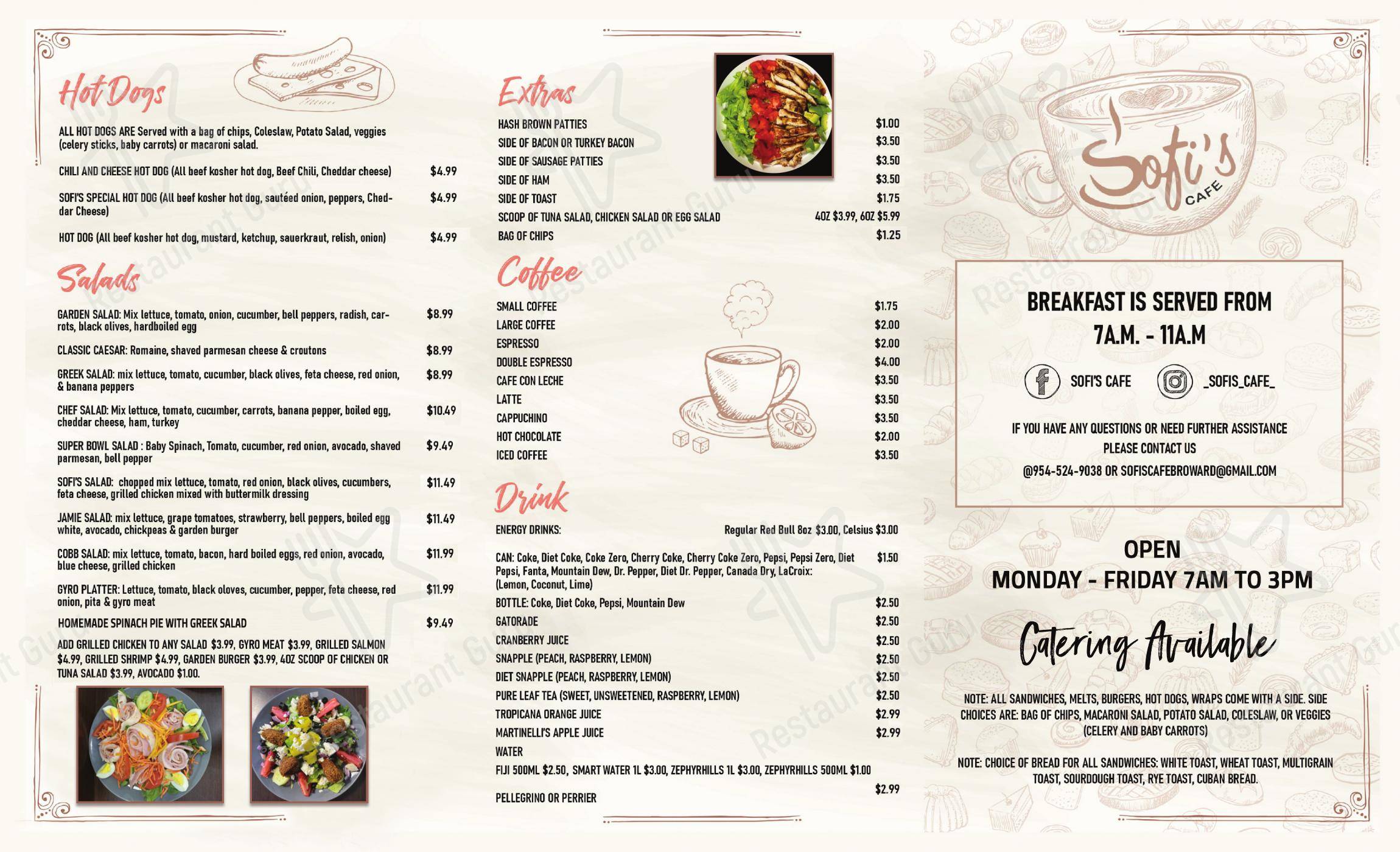 Menu at Sofi's Cafe, Fort Lauderdale