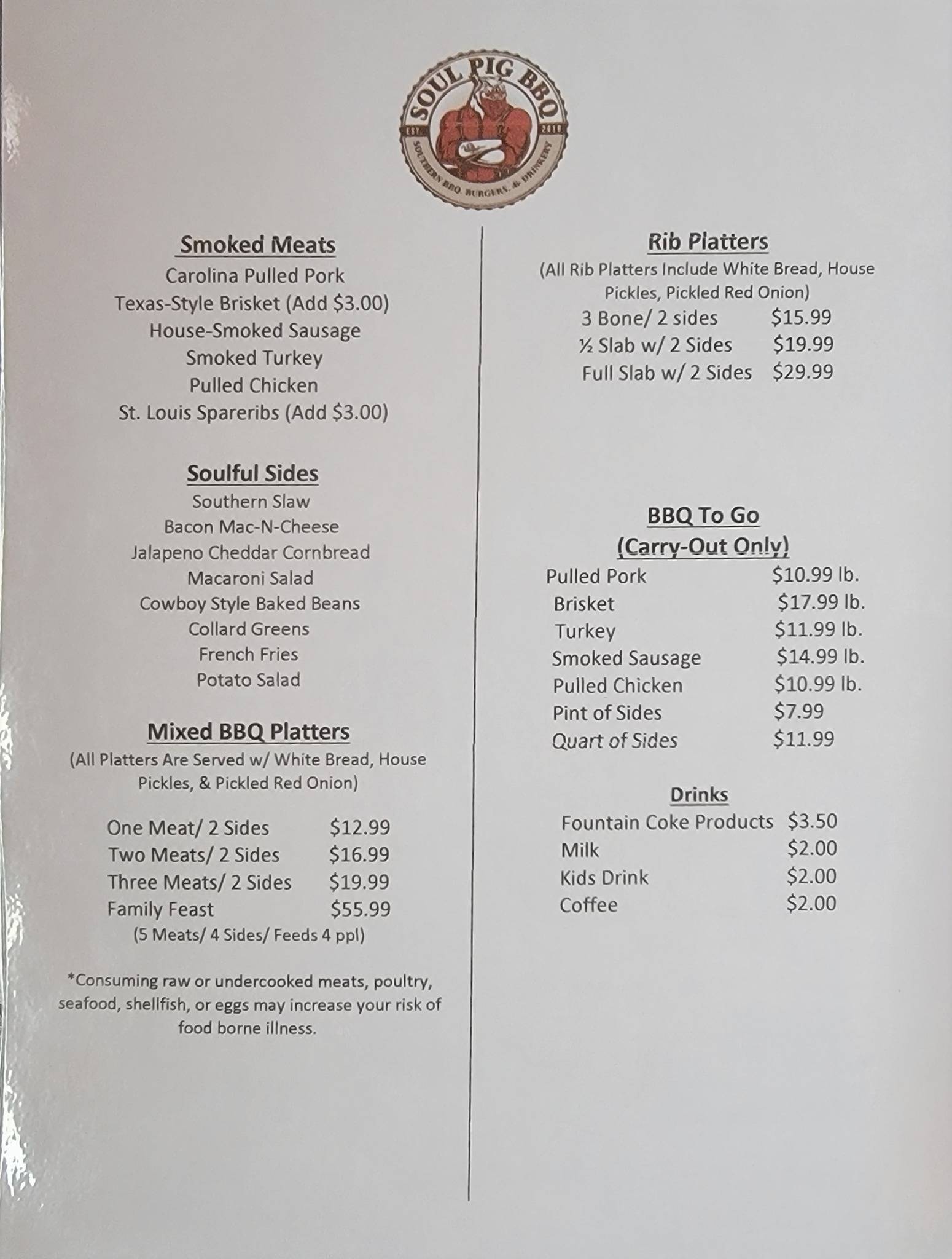 Menu at Soul Pig BBQ, Decatur