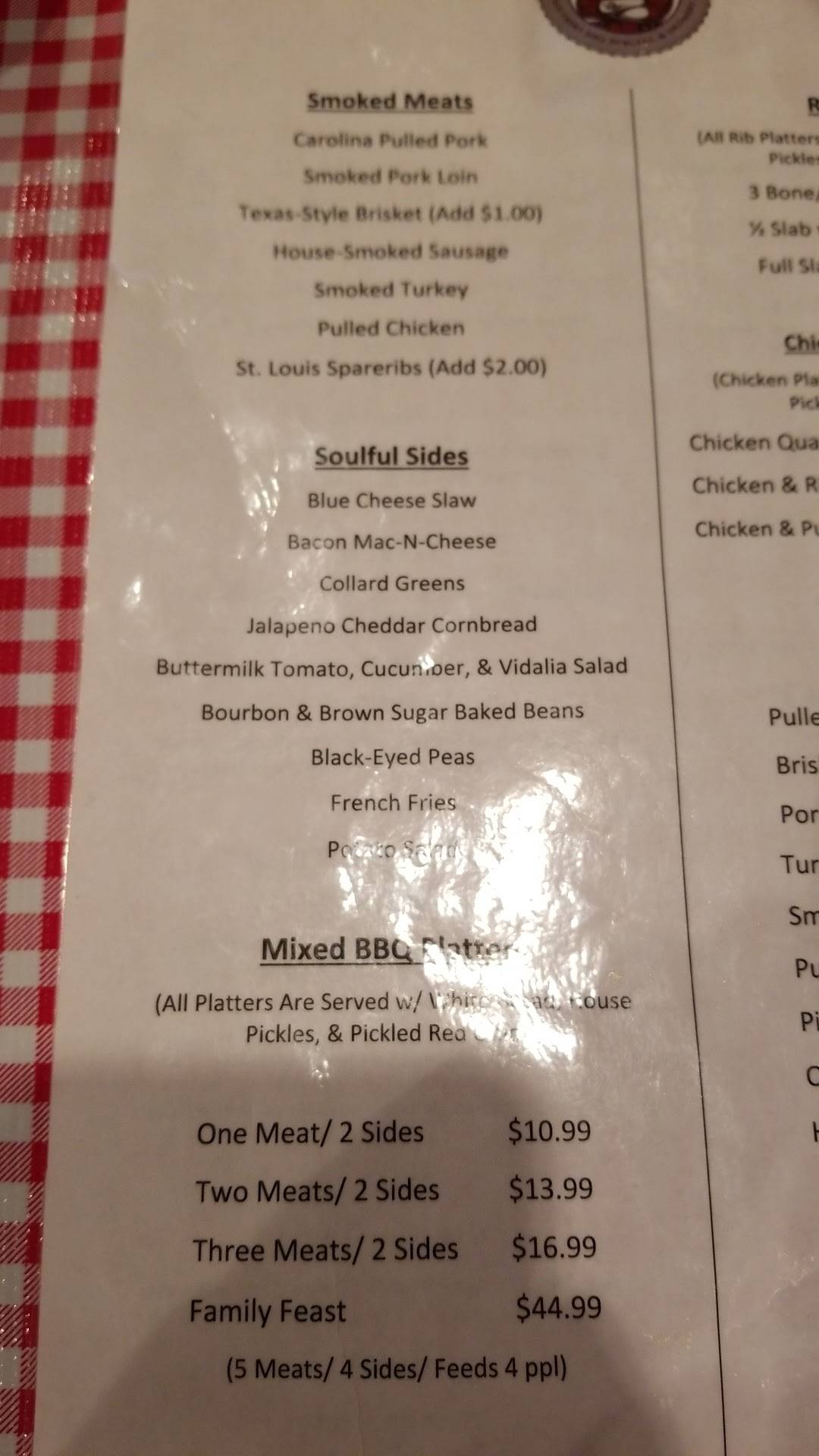 Menu at Soul Pig BBQ, Decatur